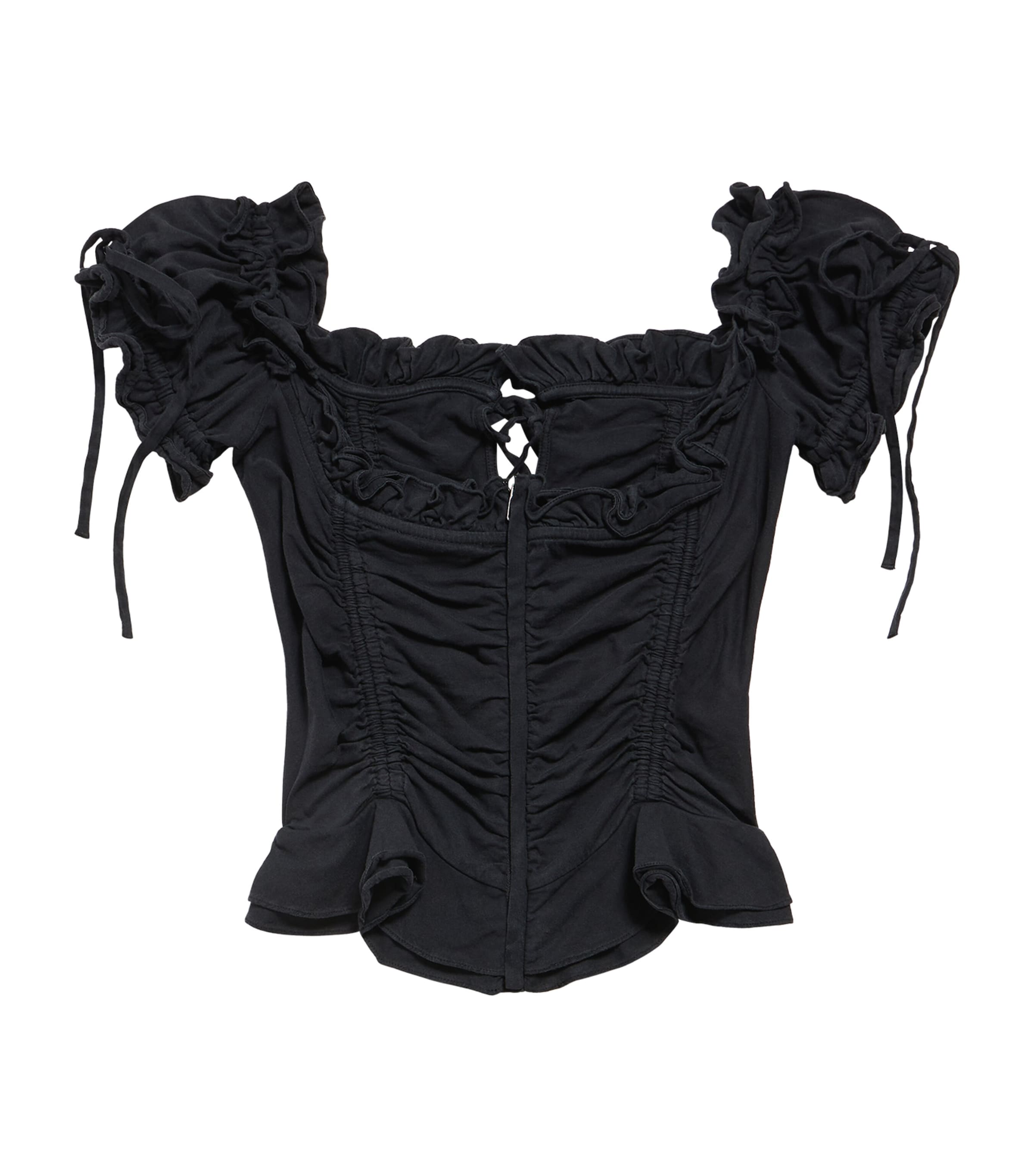 Balenciaga Black Cotton Gathered Crop Top | Harrods CA