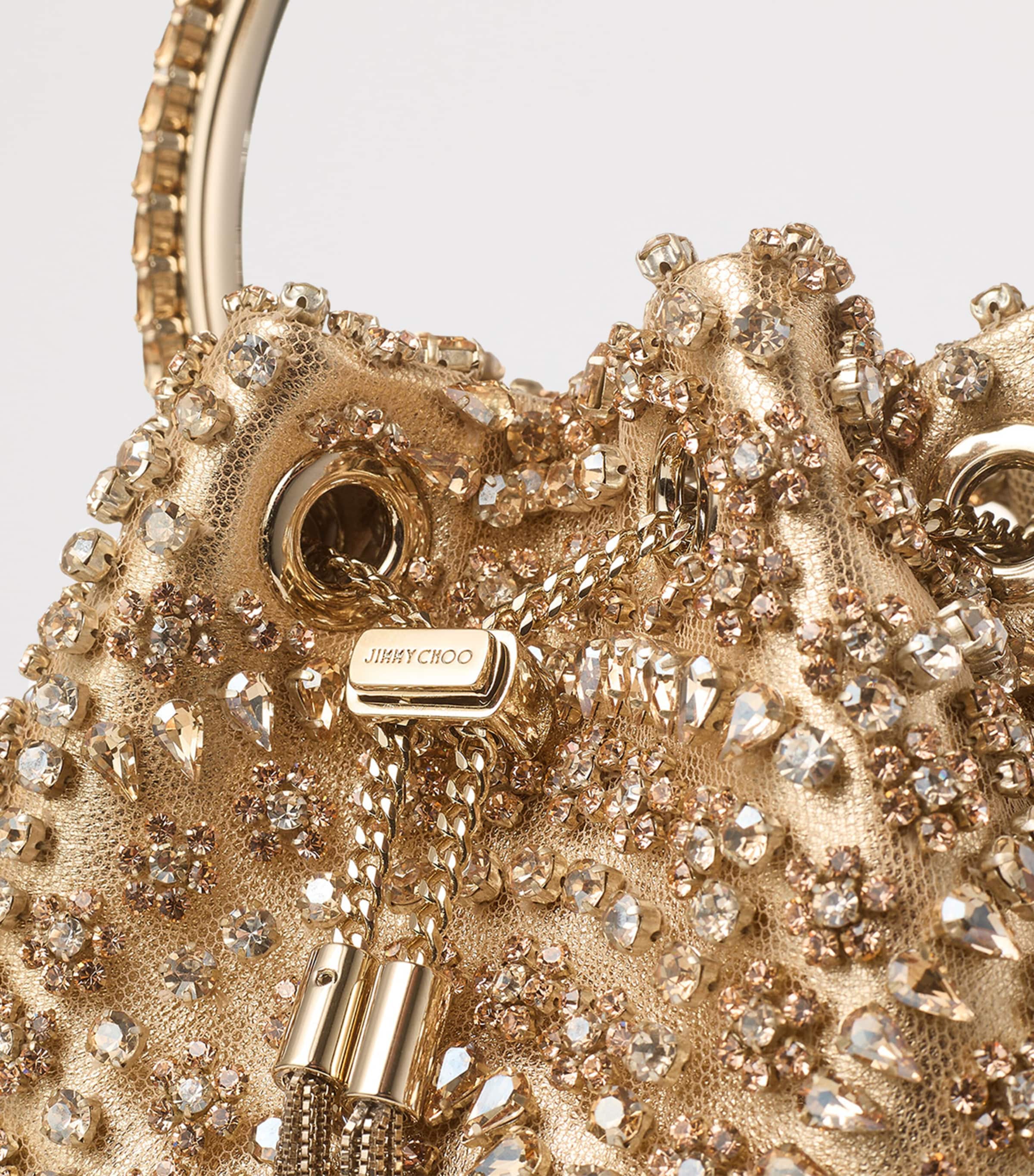 Jimmy Choo Gold Embellished Bon Bon Top-Handle Bag | Harrods US