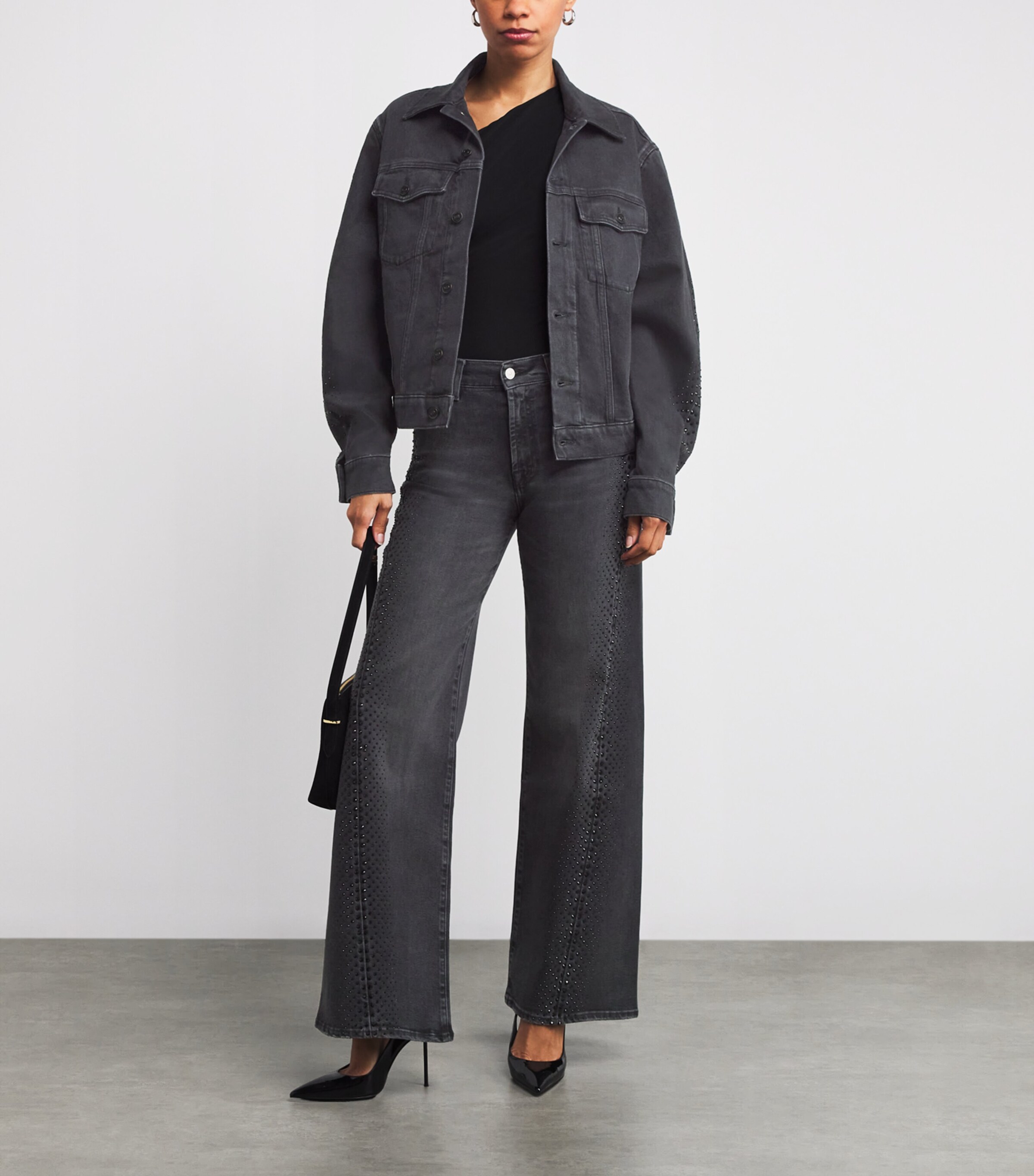 7 For All Mankind Black Embellished Twisted Lotta Wide-Leg Jeans ...