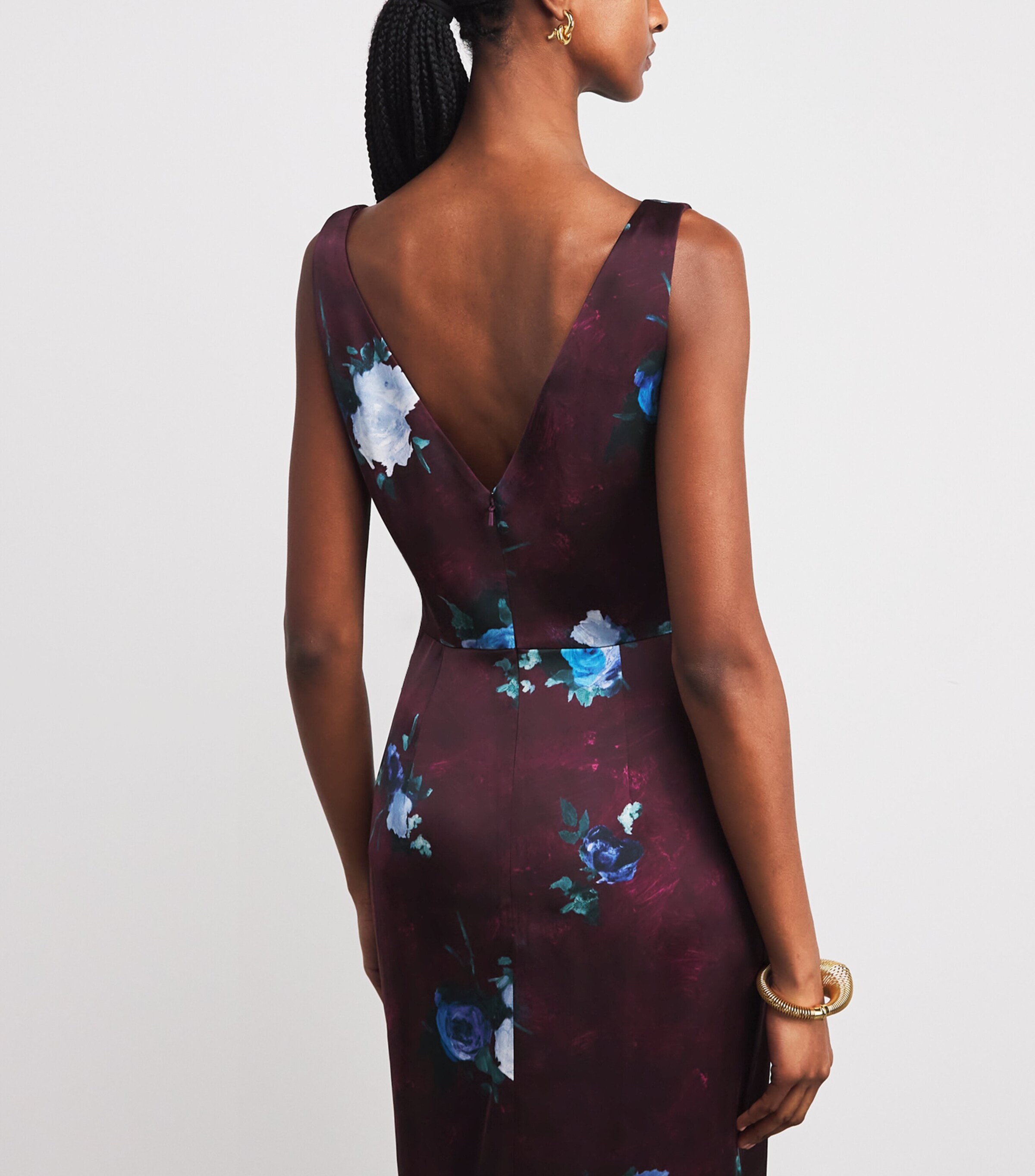 Erdem Burgundy Satin Floral Cocktail Midi Dress | Harrods US