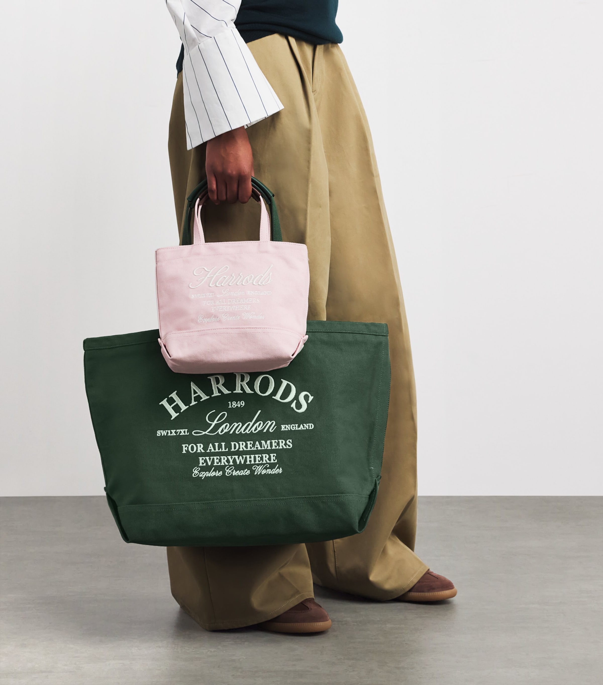 Harrods Green Large Embroidered Logo Tote Bag | Harrods UK