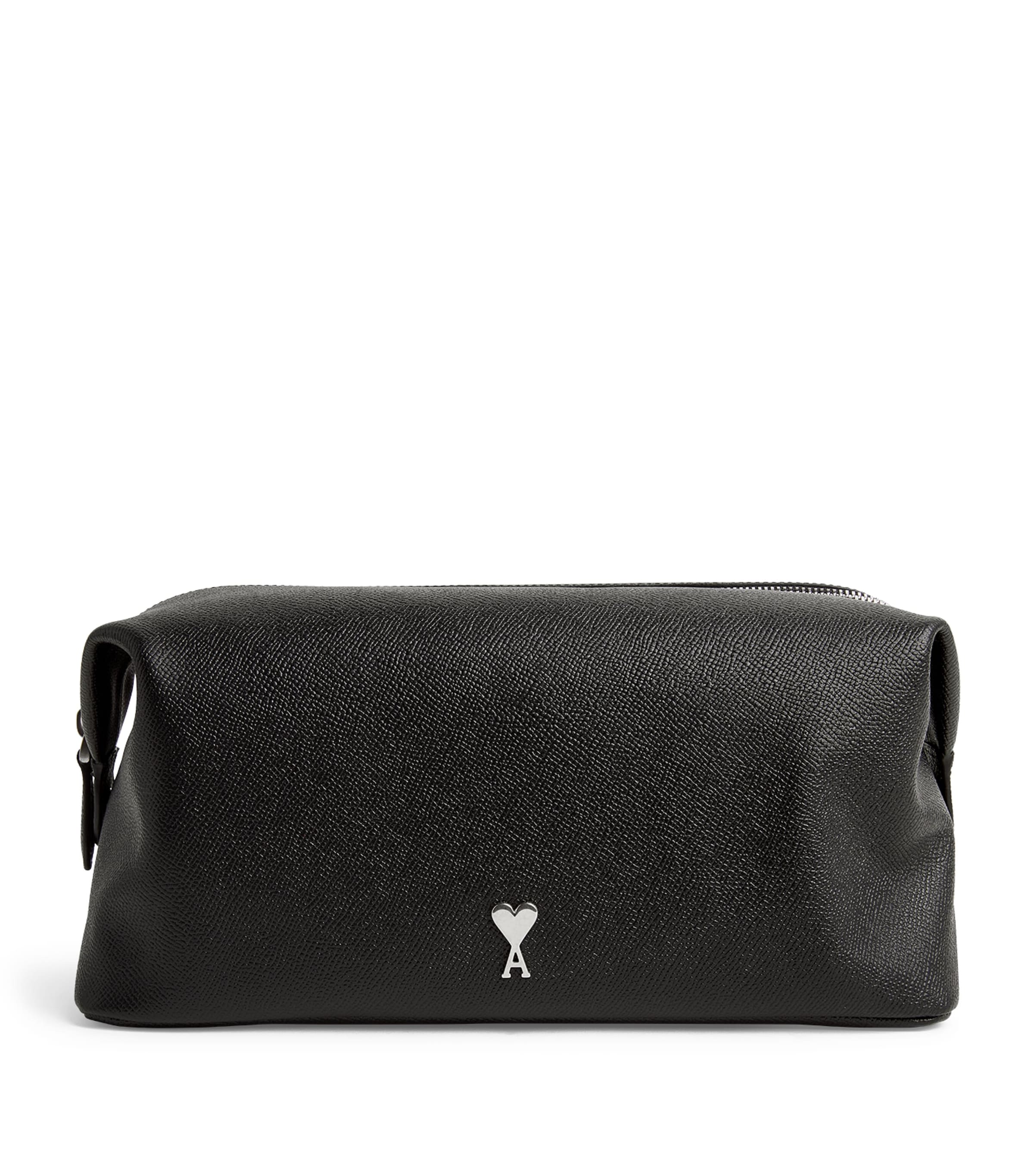 AMI Paris Black Leather Ami de Coeur Toilet Pouch | Harrods UK