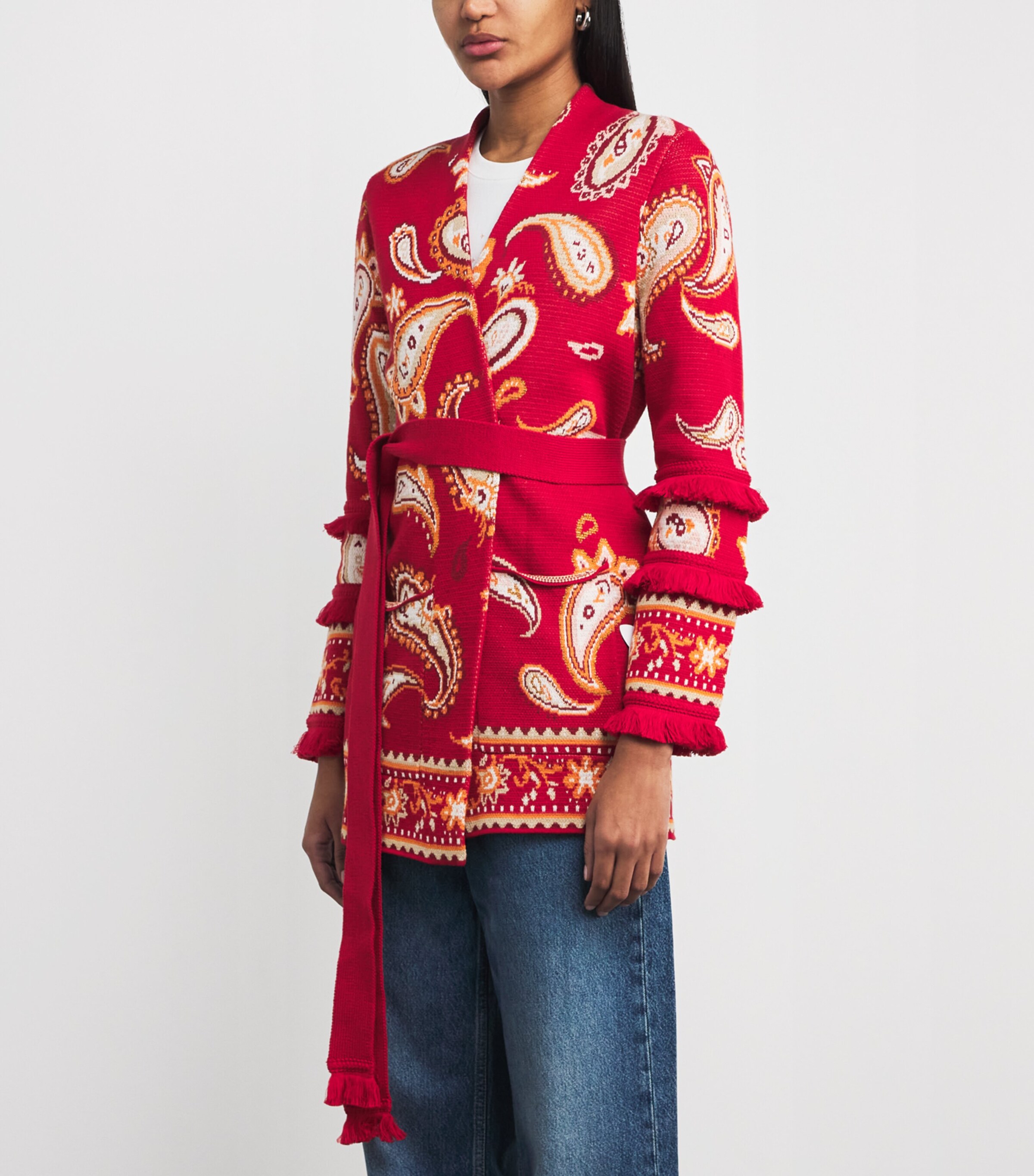Hayley Menzies Red Cotton Paisley Jacquard Jude Cardigan | Harrods US