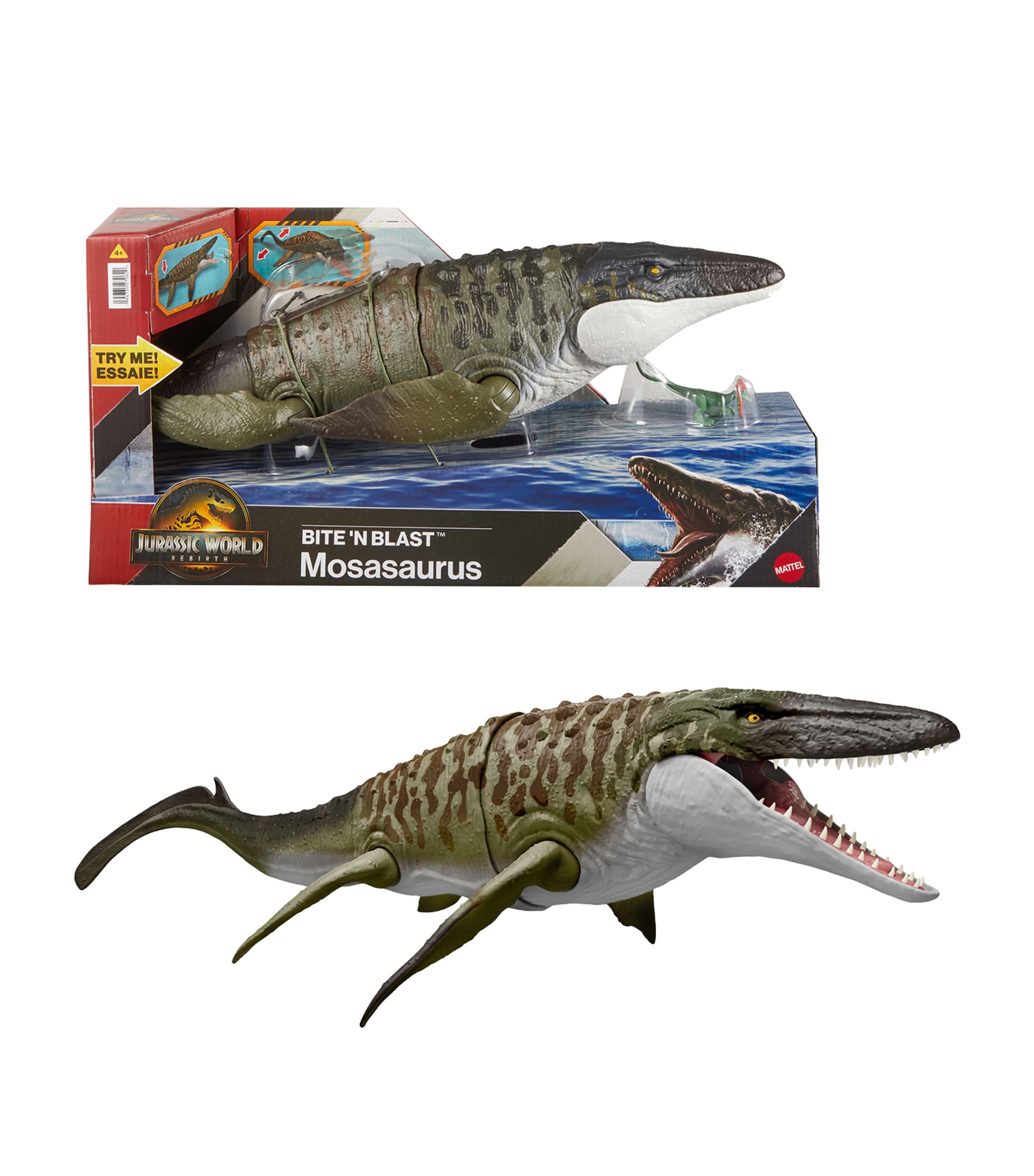 Jurassic World Bite N Blast Mosasaurus Action Figure and Mini ...