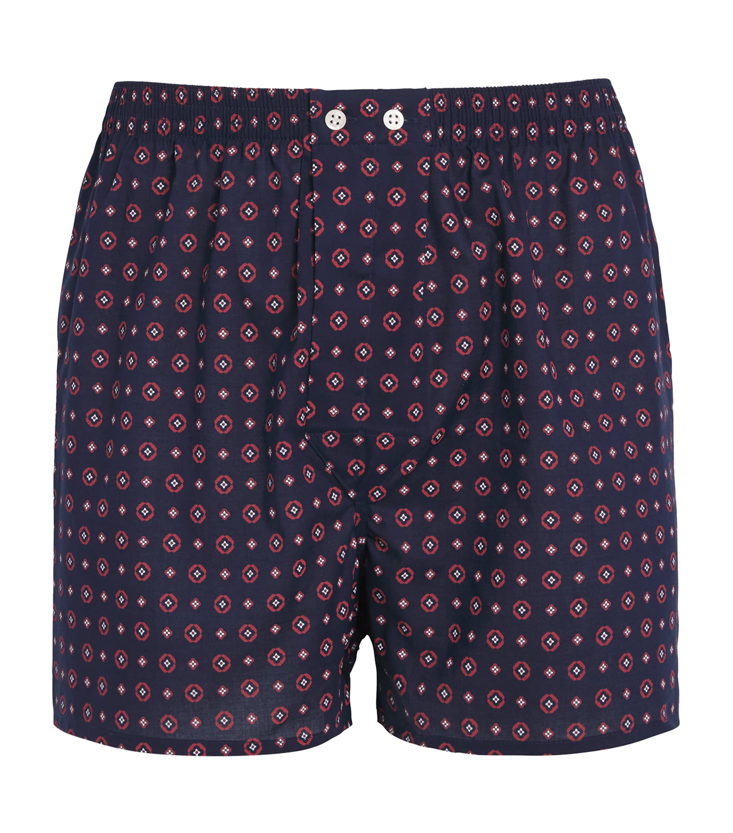 Derek Rose Navy Cotton Geo Print Traditional Boxer Shorts | Harrods HK
