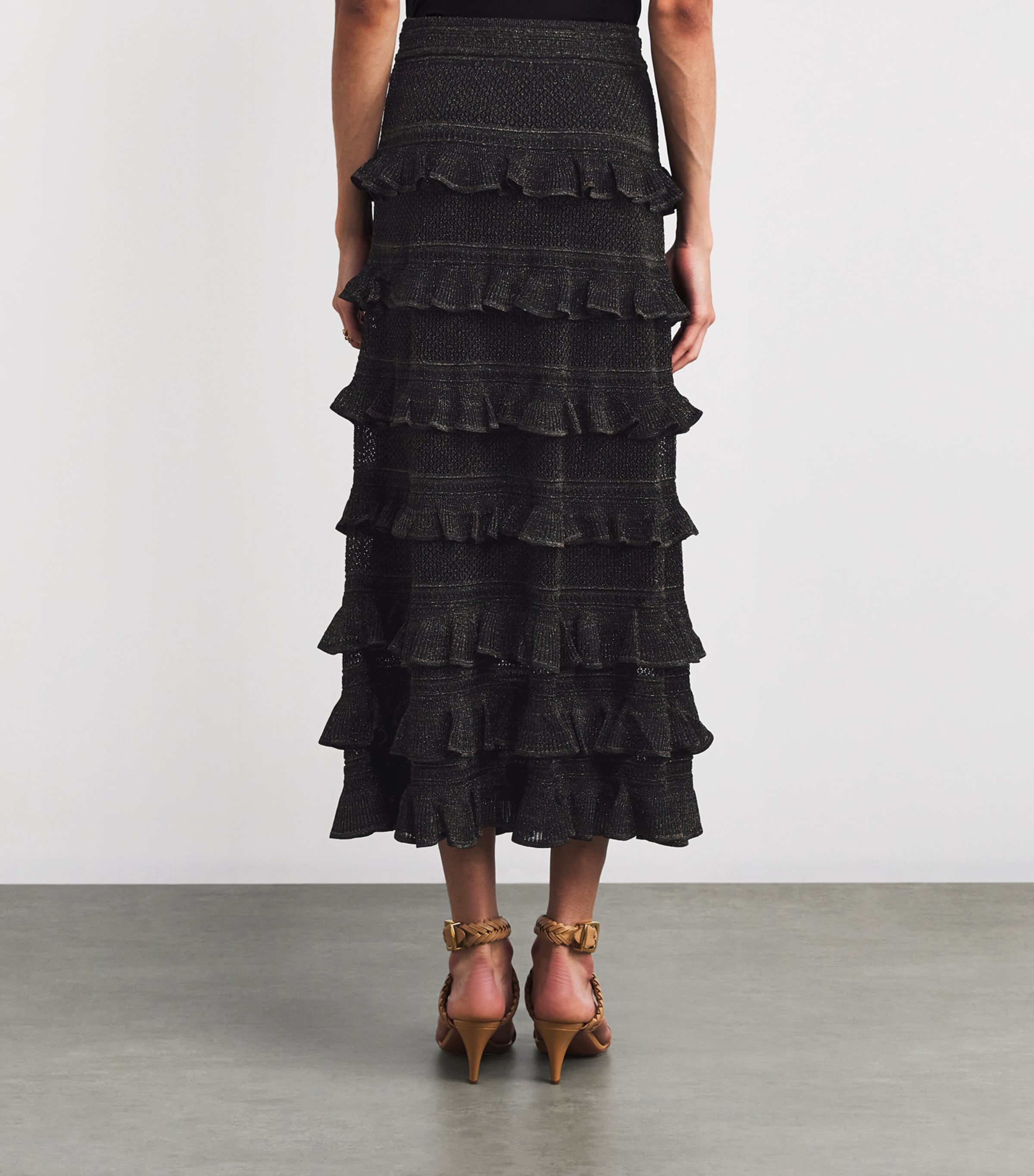 Zimmermann Black Frilled Rebellion Midi Skirt | Harrods US