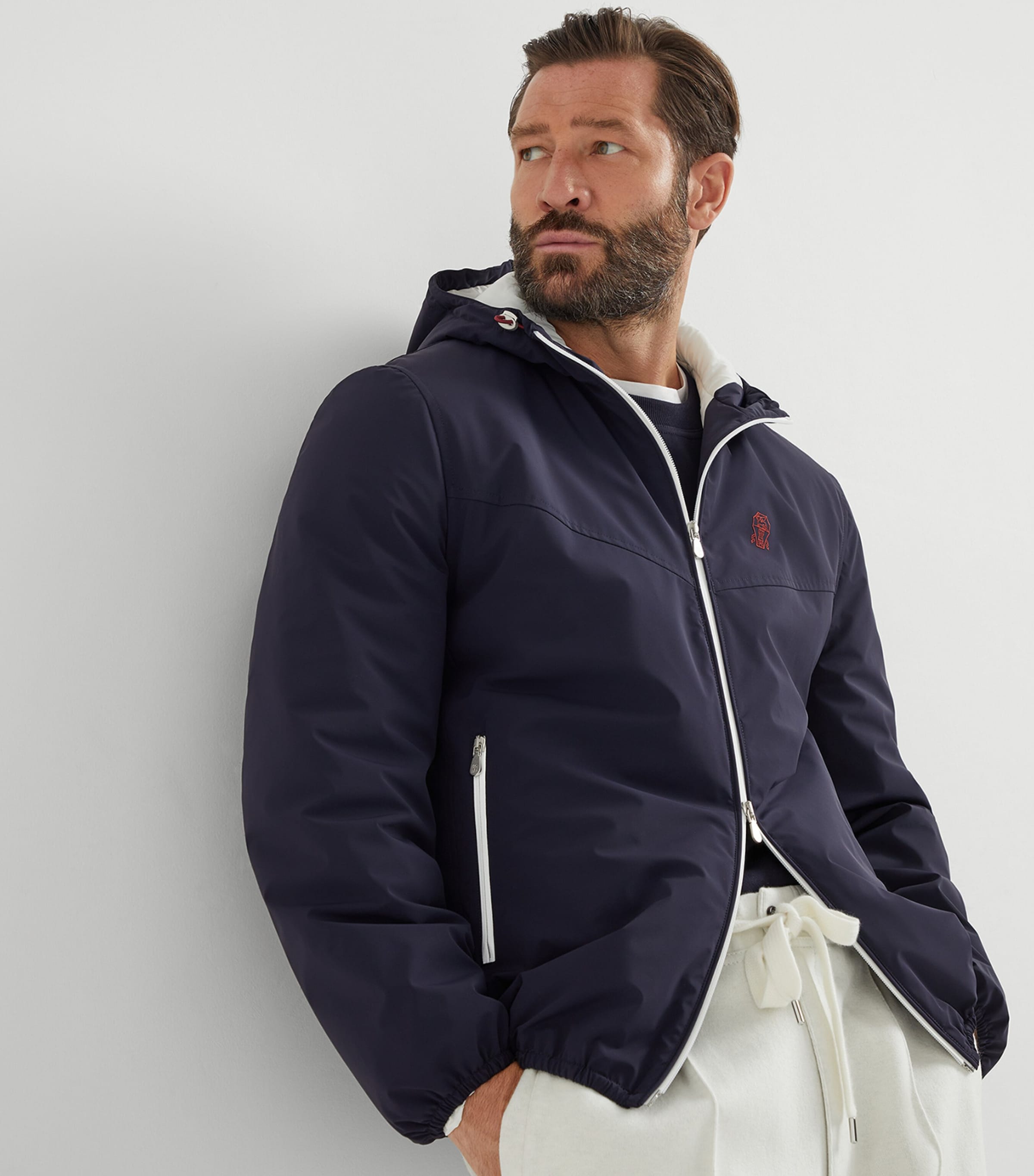 Brunello Cucinelli Blue Bonded Taffeta Logo Jacket | Harrods DE