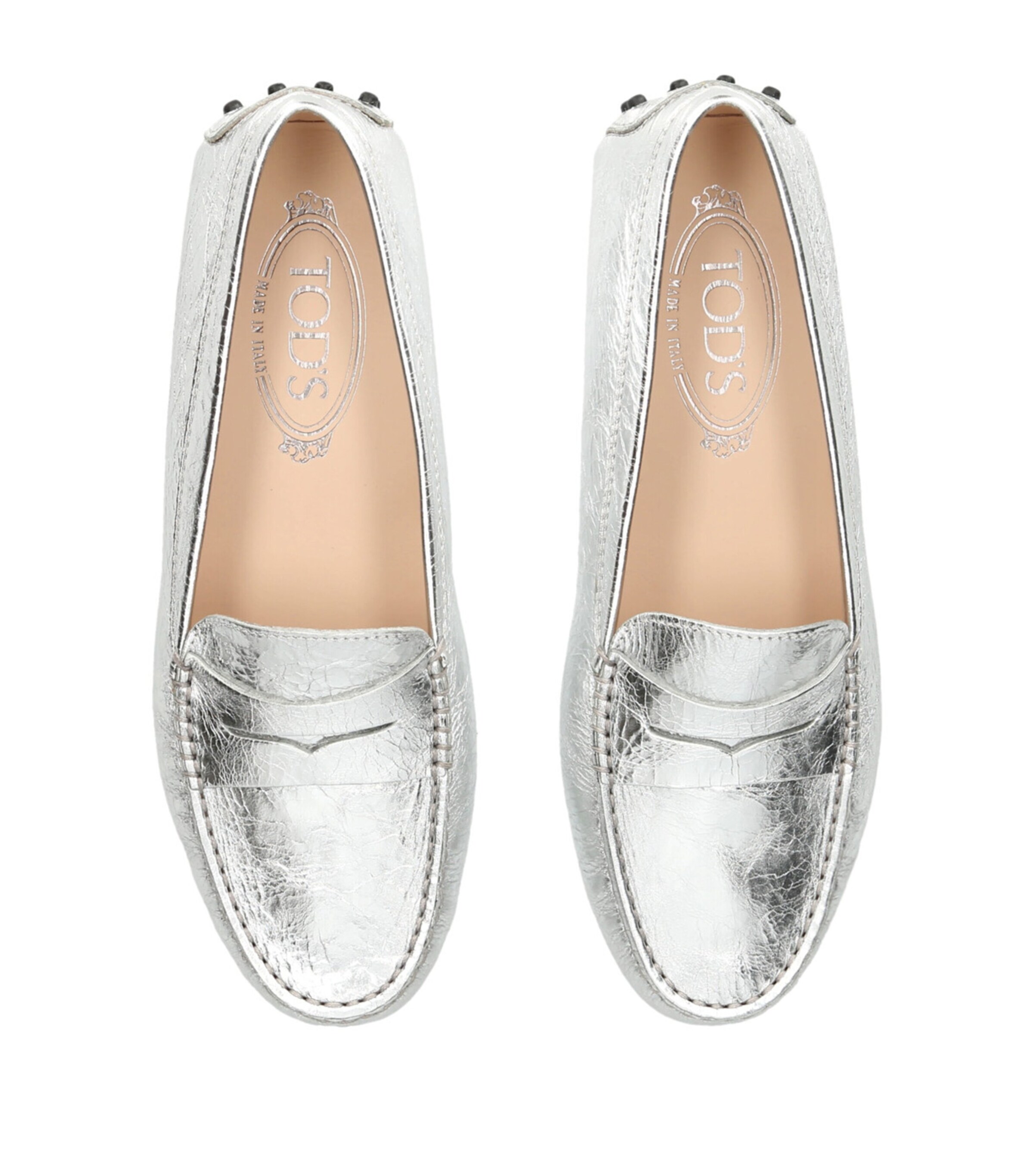 Tod's Silver Metallic Leather Gommino Driving Shoes | Harrods US