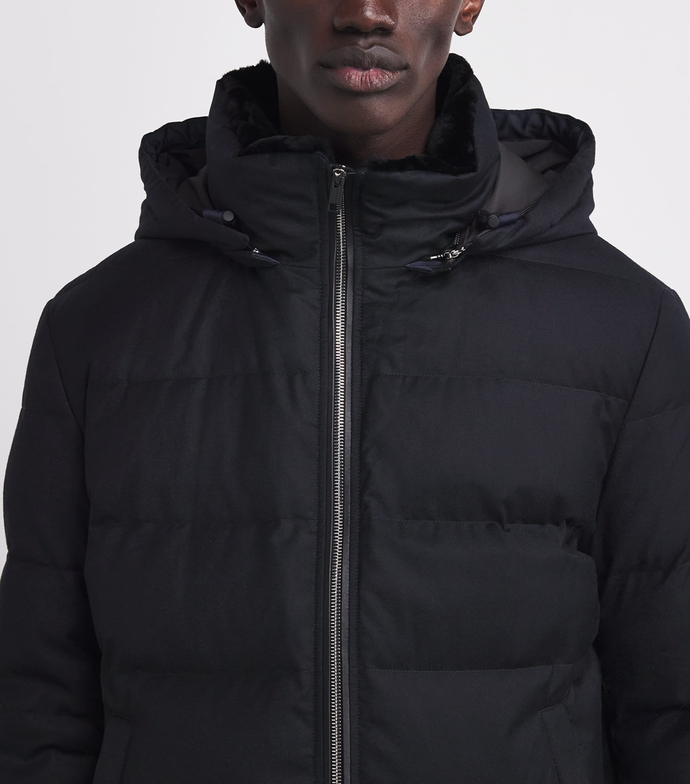 Yves Salomon Navy Wool-Silk Green Storm System Mink-Trim Puffer Jacket ...