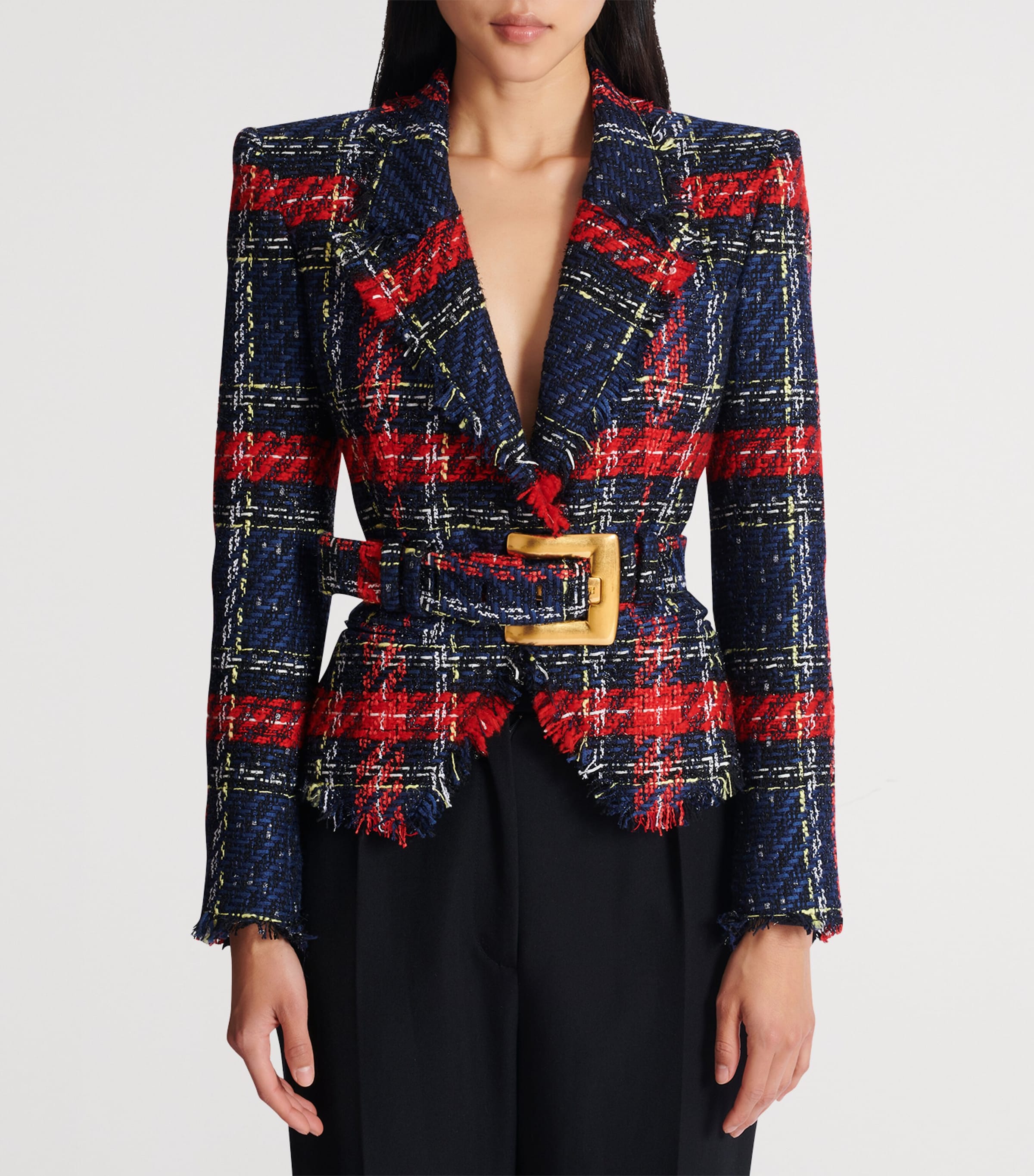 Balmain Red Tweed Belted Jacket | Harrods HK