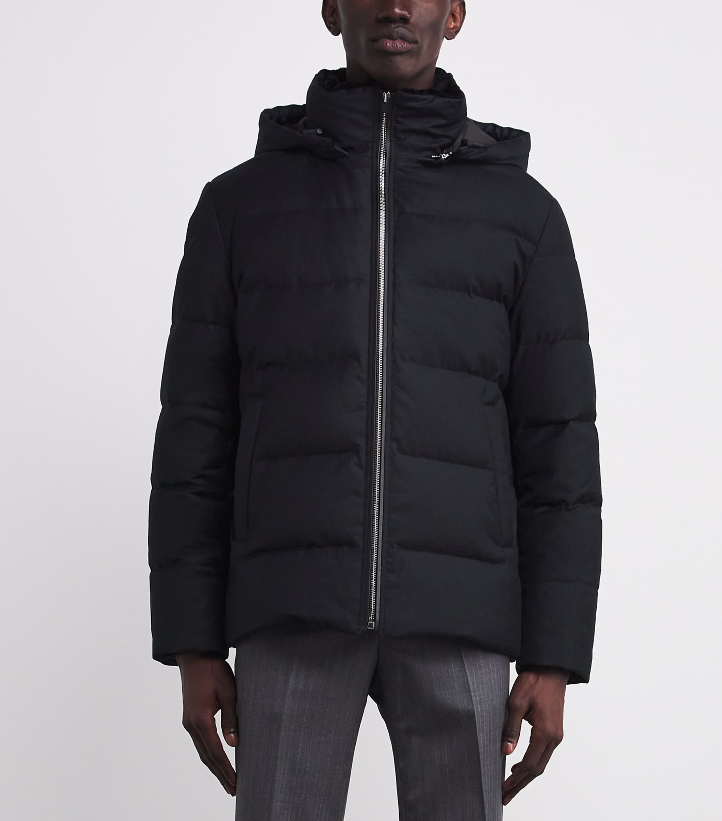 Yves Salomon Navy Wool-Silk Green Storm System Mink-Trim Puffer Jacket ...