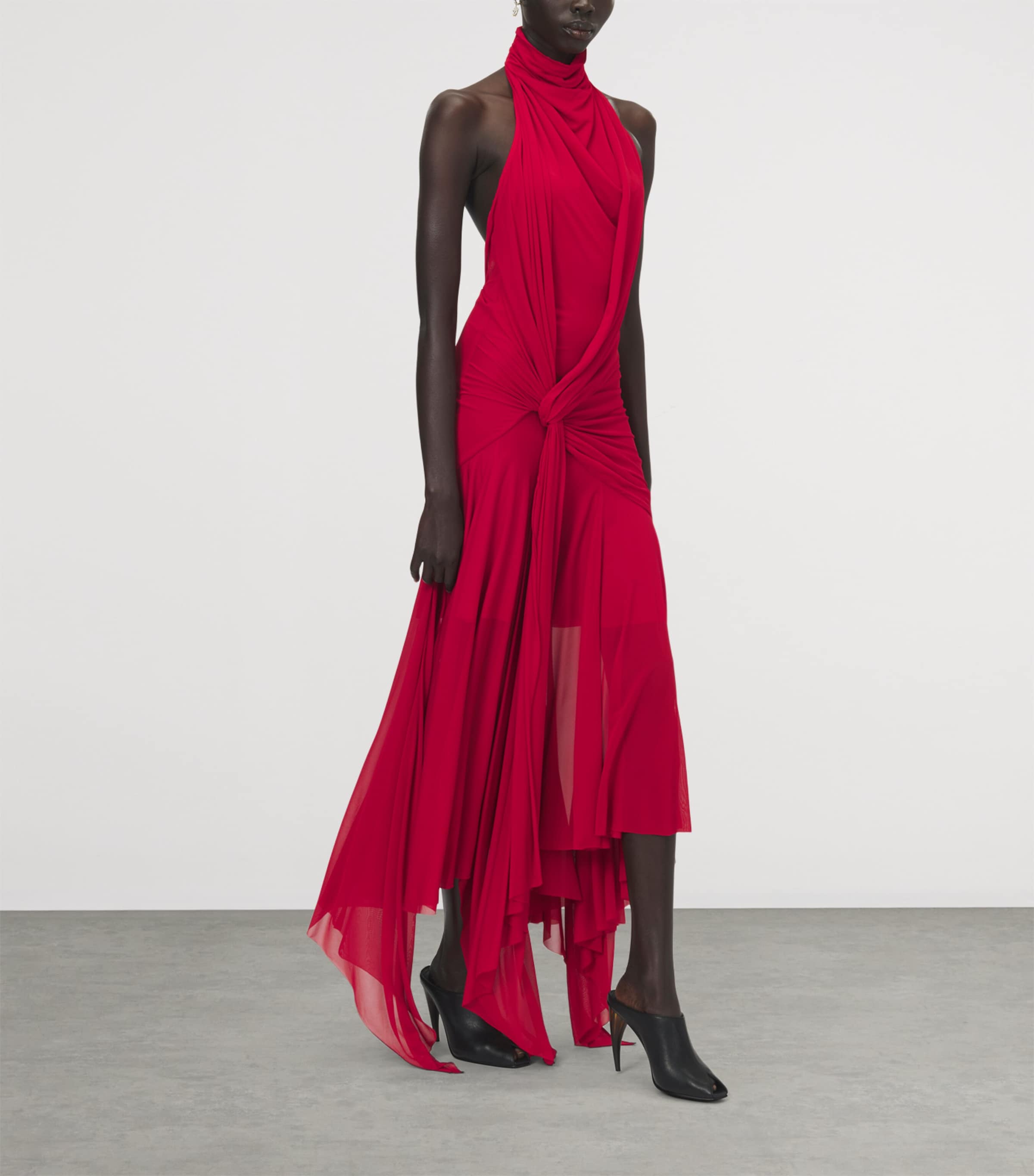 McQueen Red Asymmetric Draped Maxi Dress | Harrods AU