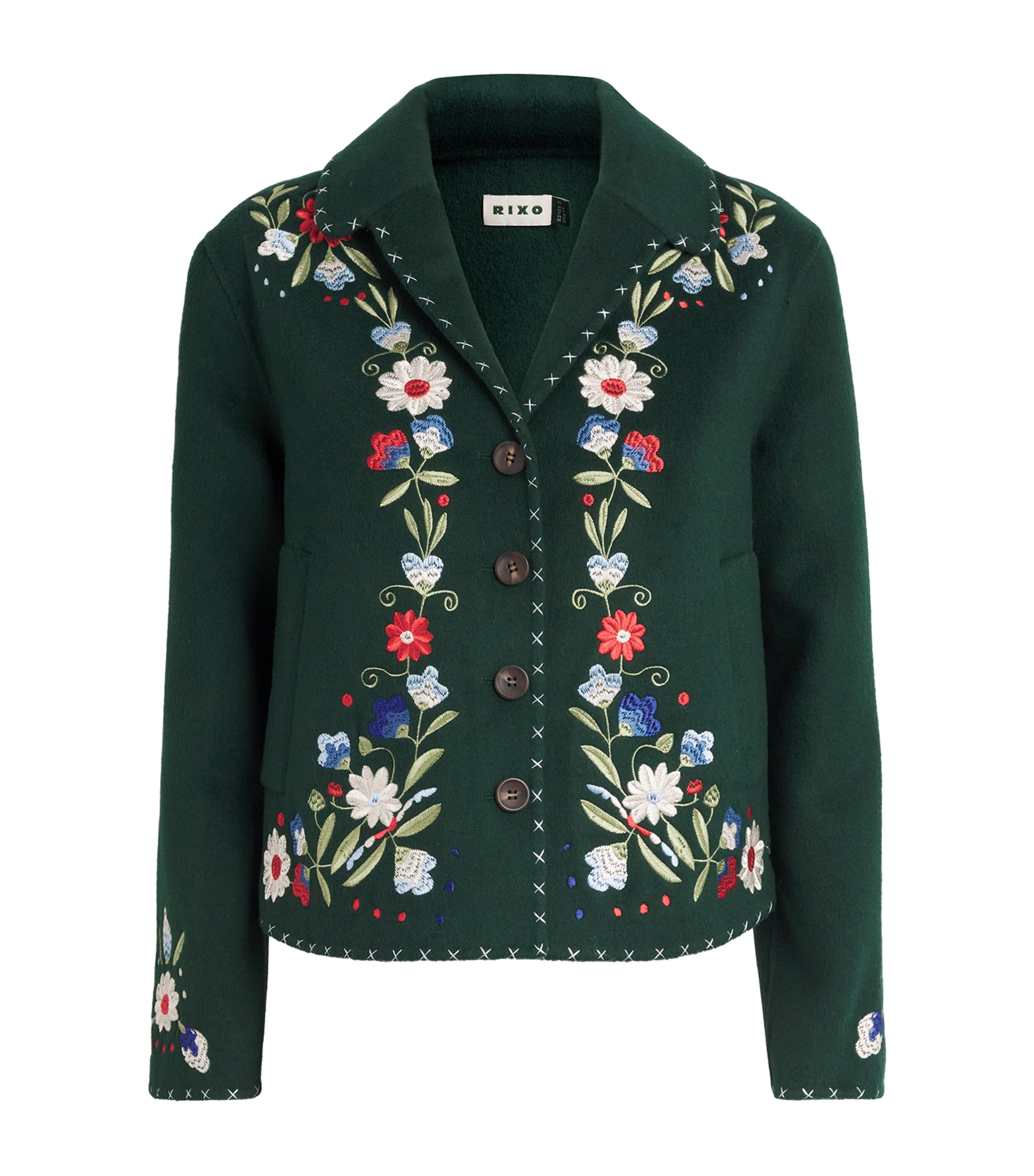Rixo Green Wool-Blend Embroidered Jude Blazer | Harrods AU