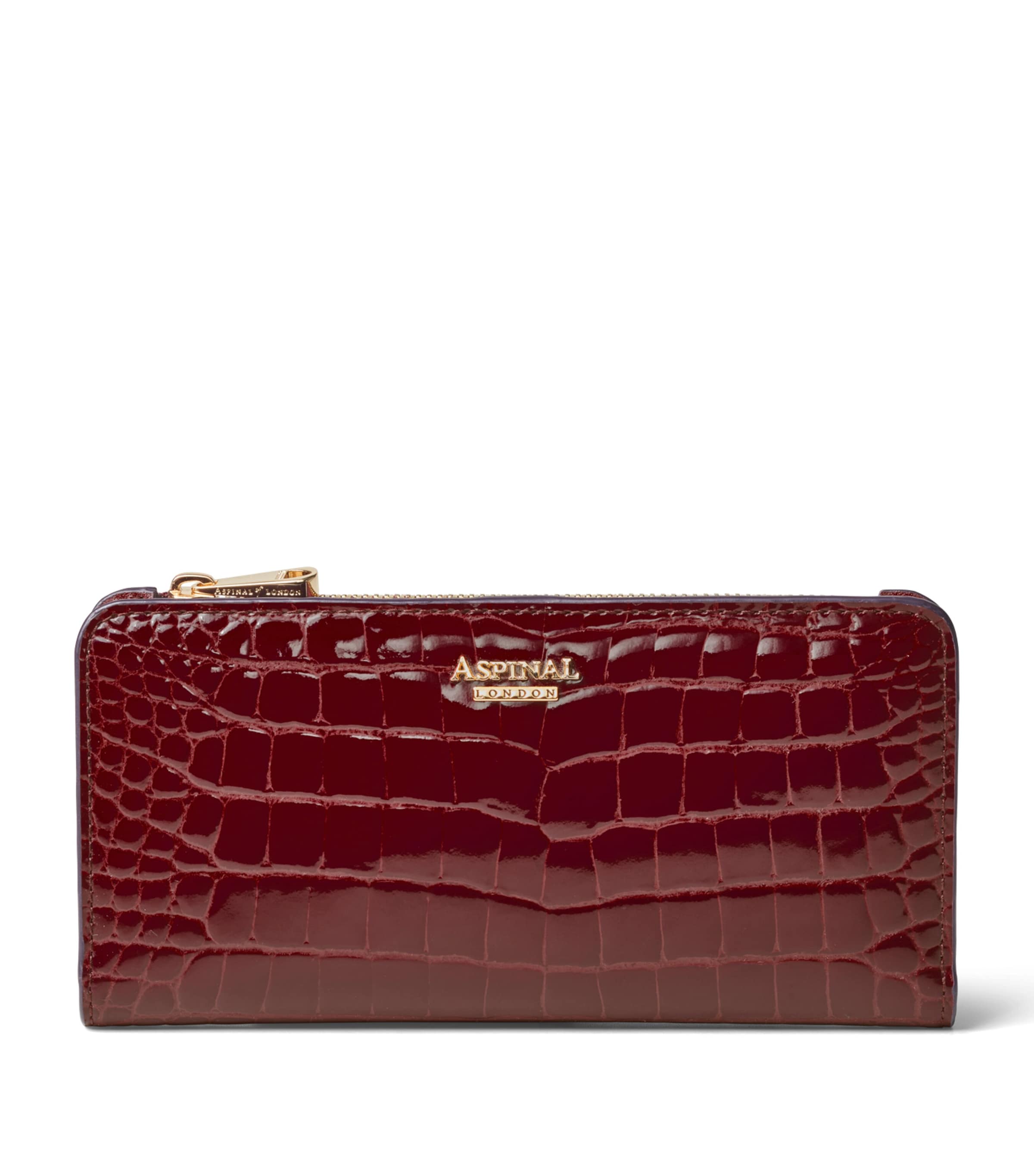 Aspinal Of London Burgundy Large Leather Croc-Embossed Mayfair Purse ...
