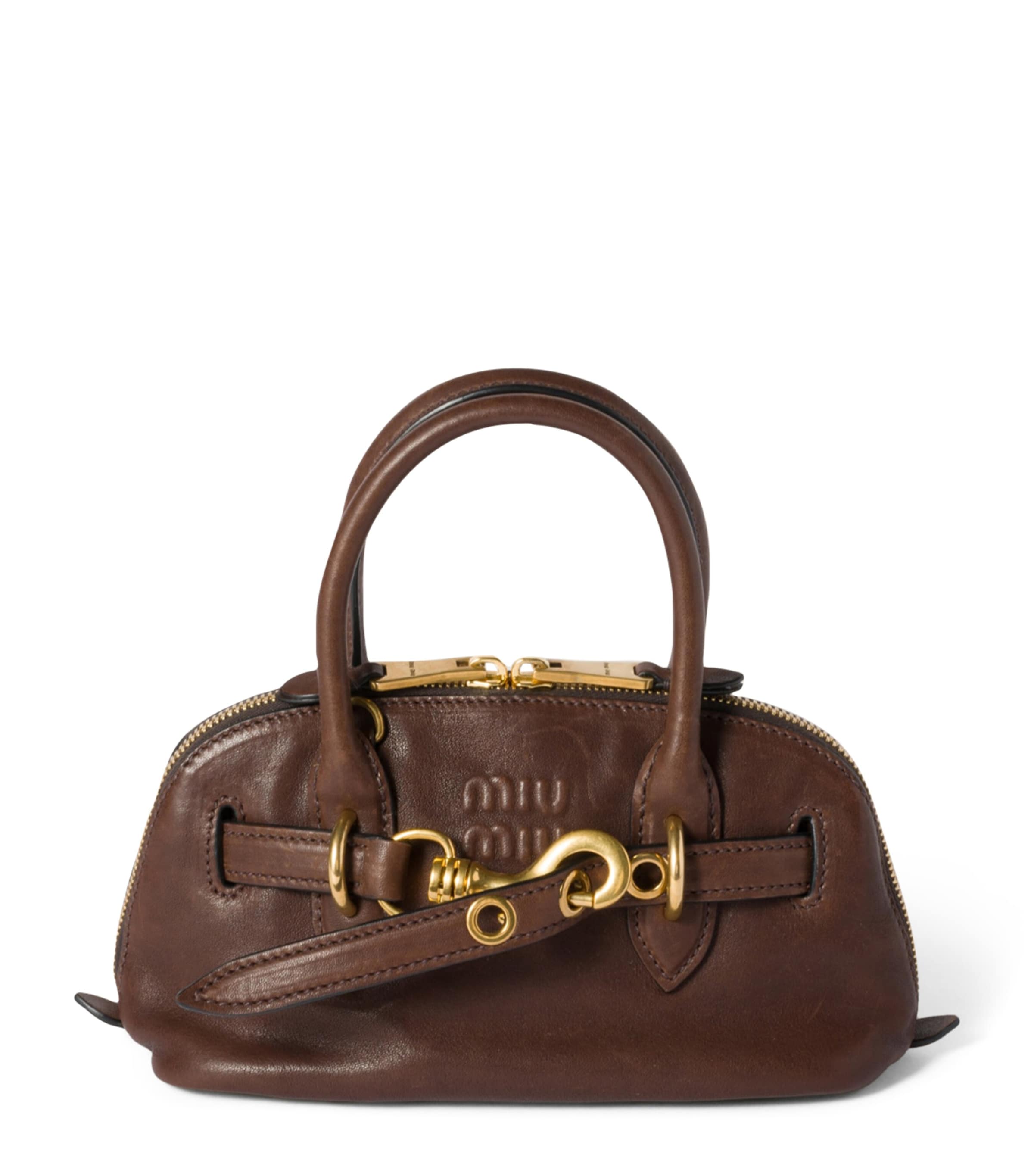 Miu Miu Brown Mini Nappa Leather Aventure Top-Handle Bag | Harrods UK