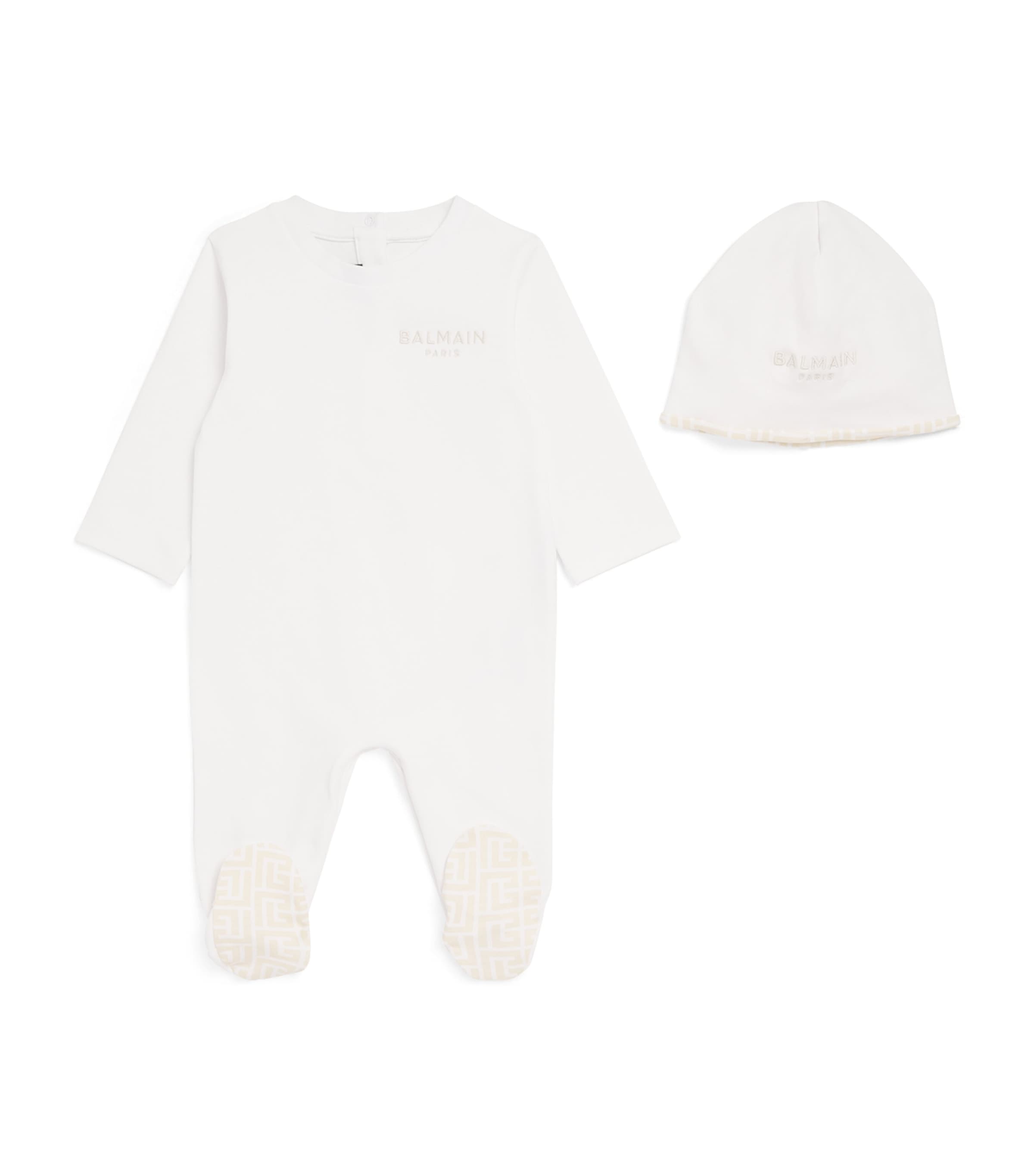 Balmain Kids White Cotton Logo All-In-One and Hat Set (3-12 Months ...