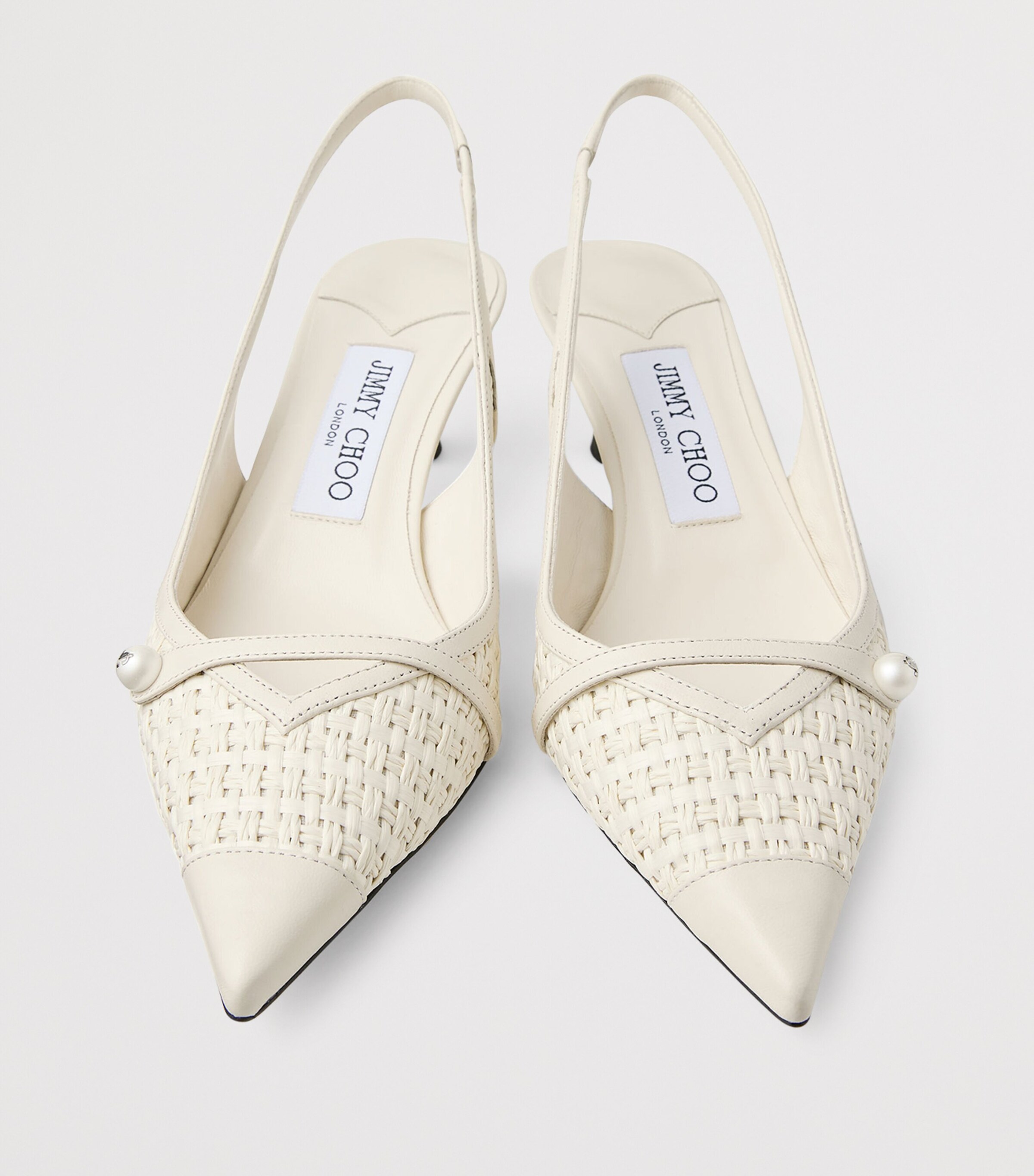 Jimmy Choo White Amita 45 Leather-Trim Raffia Slingback Pumps | Harrods US
