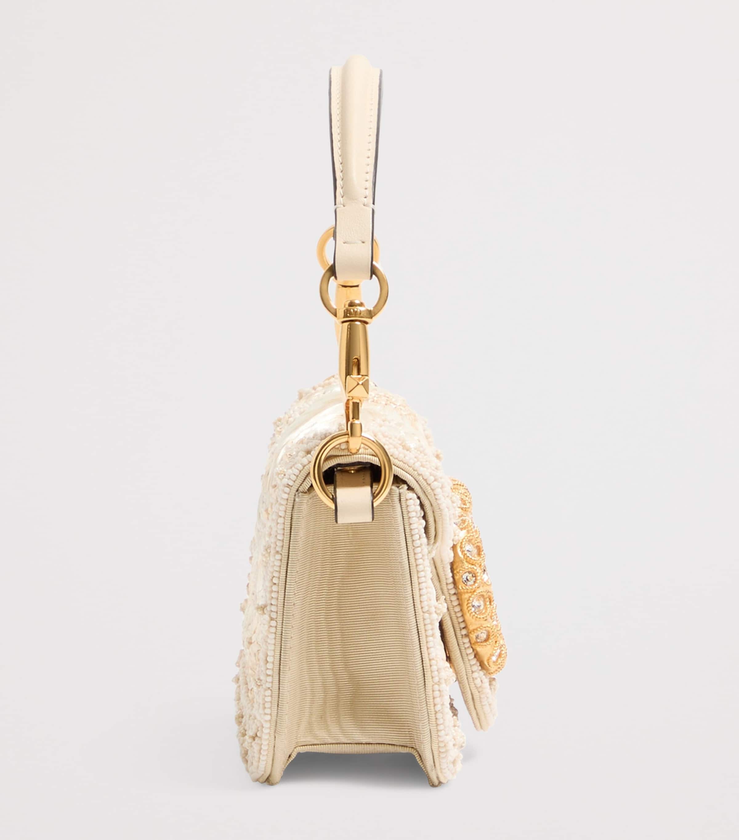 Valentino Garavani Ivory Small Embellished Locò Shoulder Bag | Harrods FR