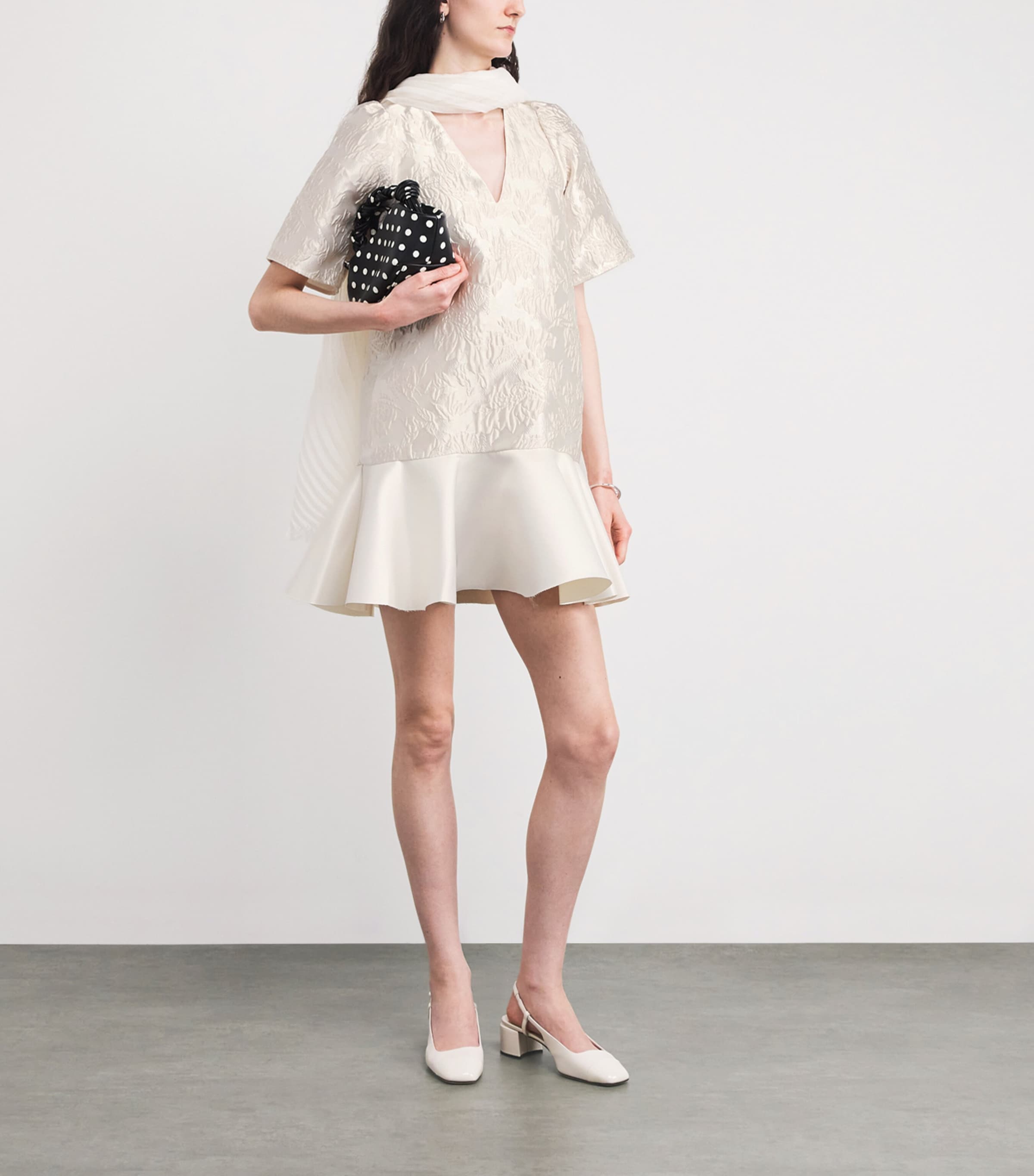 GANNI Ivory Satin Jacquard Mini Dress | Harrods HK