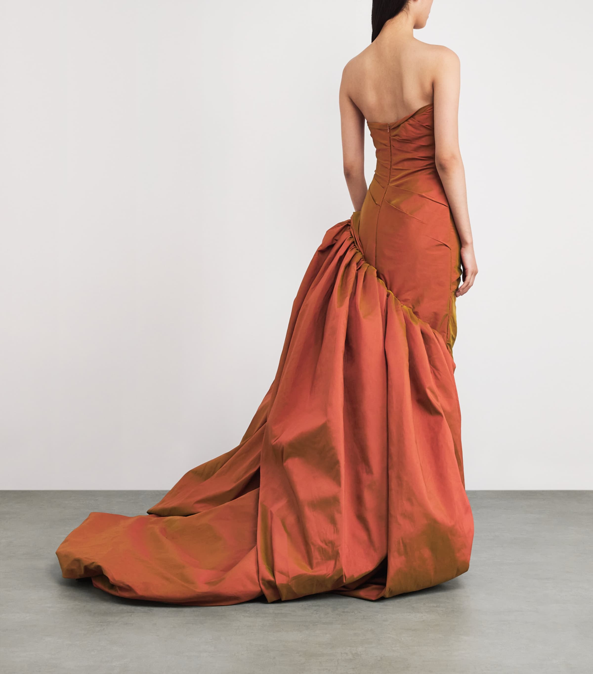 Marmar Halim Orange Taffeta Asymmetric Rasia Gown | Harrods ZA
