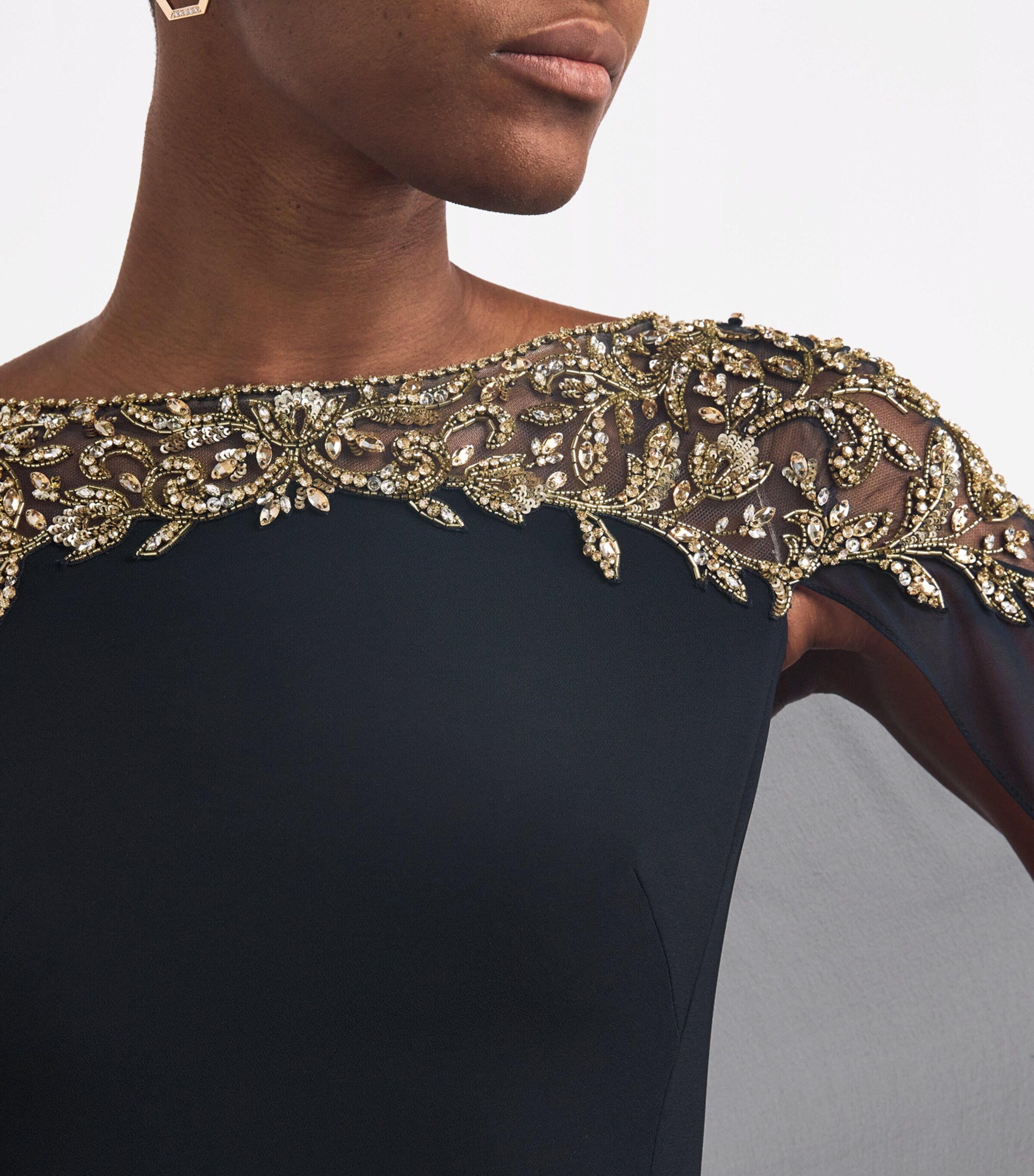 Jenny Packham Navy Embellished Cape-Overlay Oka Gown | Harrods UK