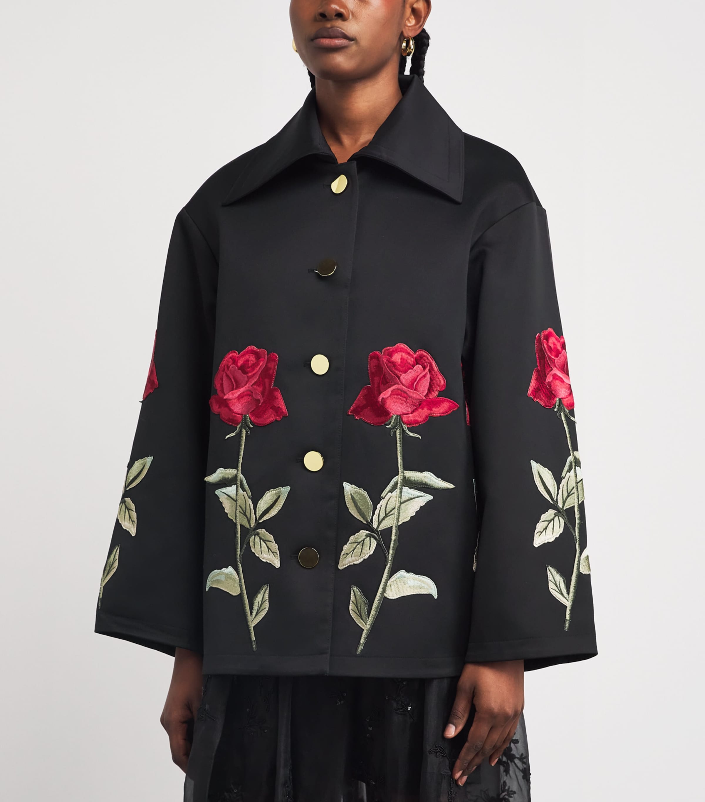 LEO LIN Black Rose-Embroidered Leyna Jacket | Harrods US