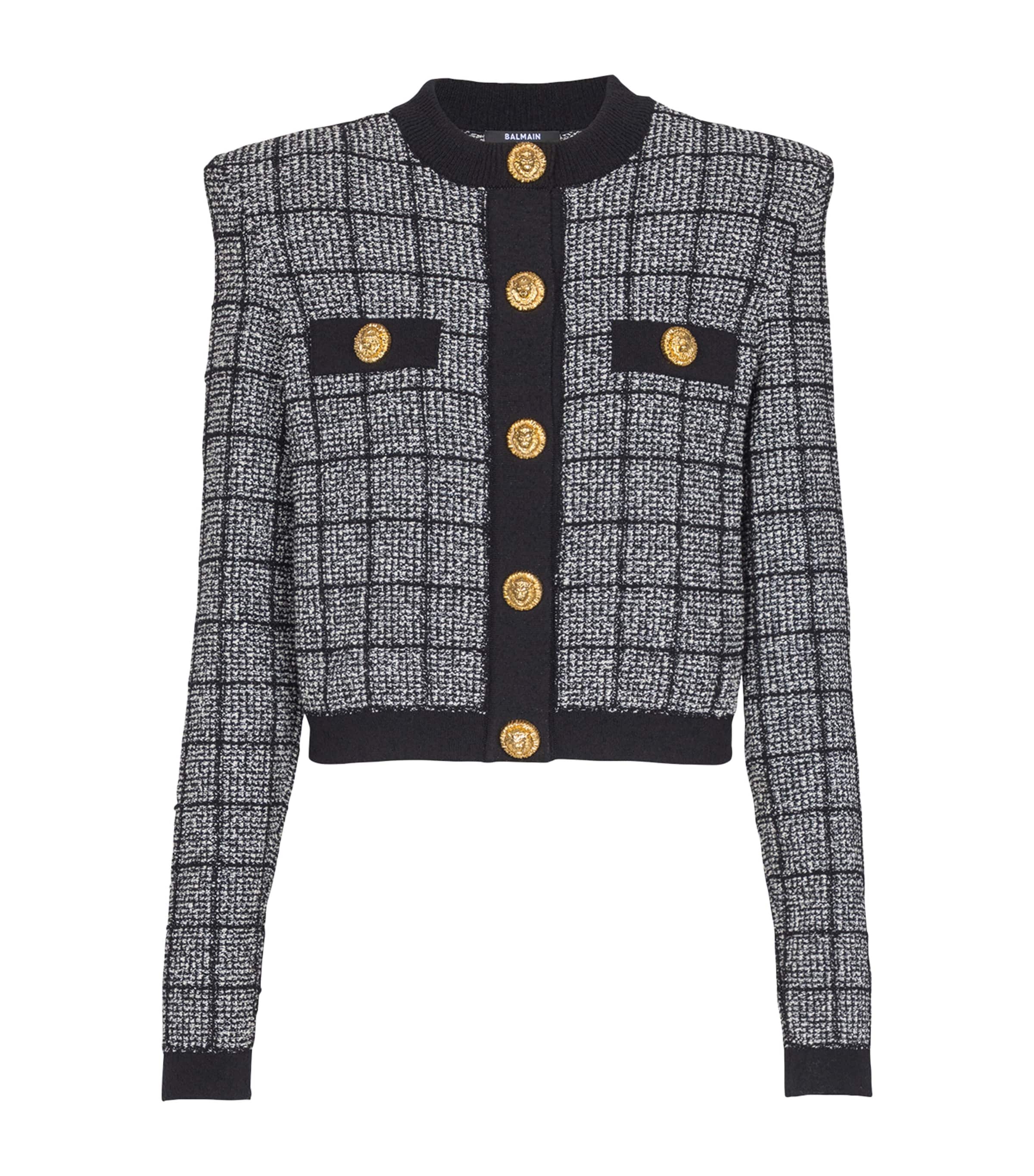 Balmain Black Tweed Check Cardigan | Harrods US