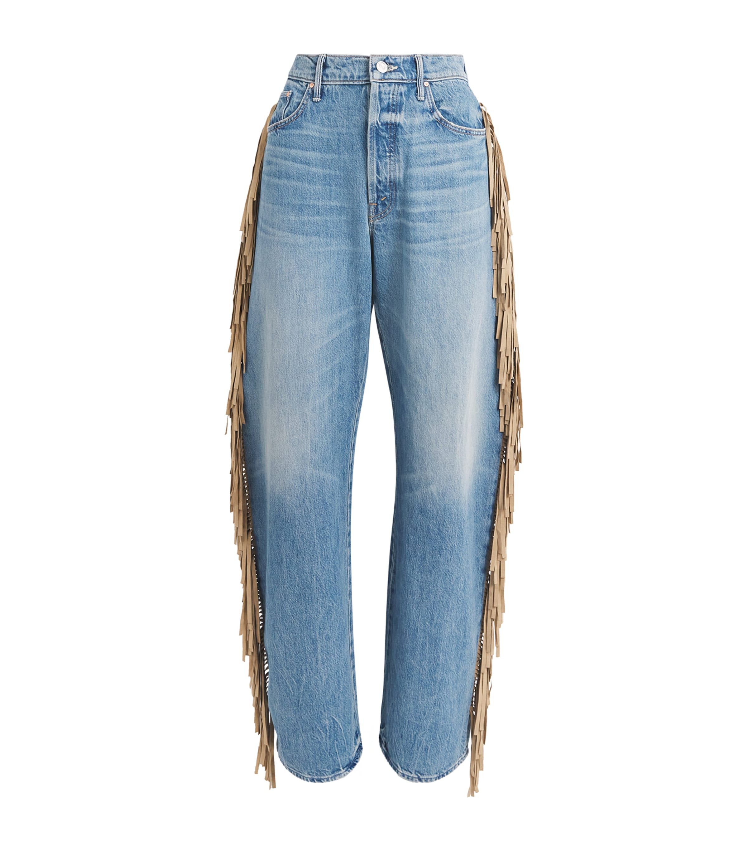 MOTHER Blue The Half-Pipe Fringe Jeans | Harrods UK