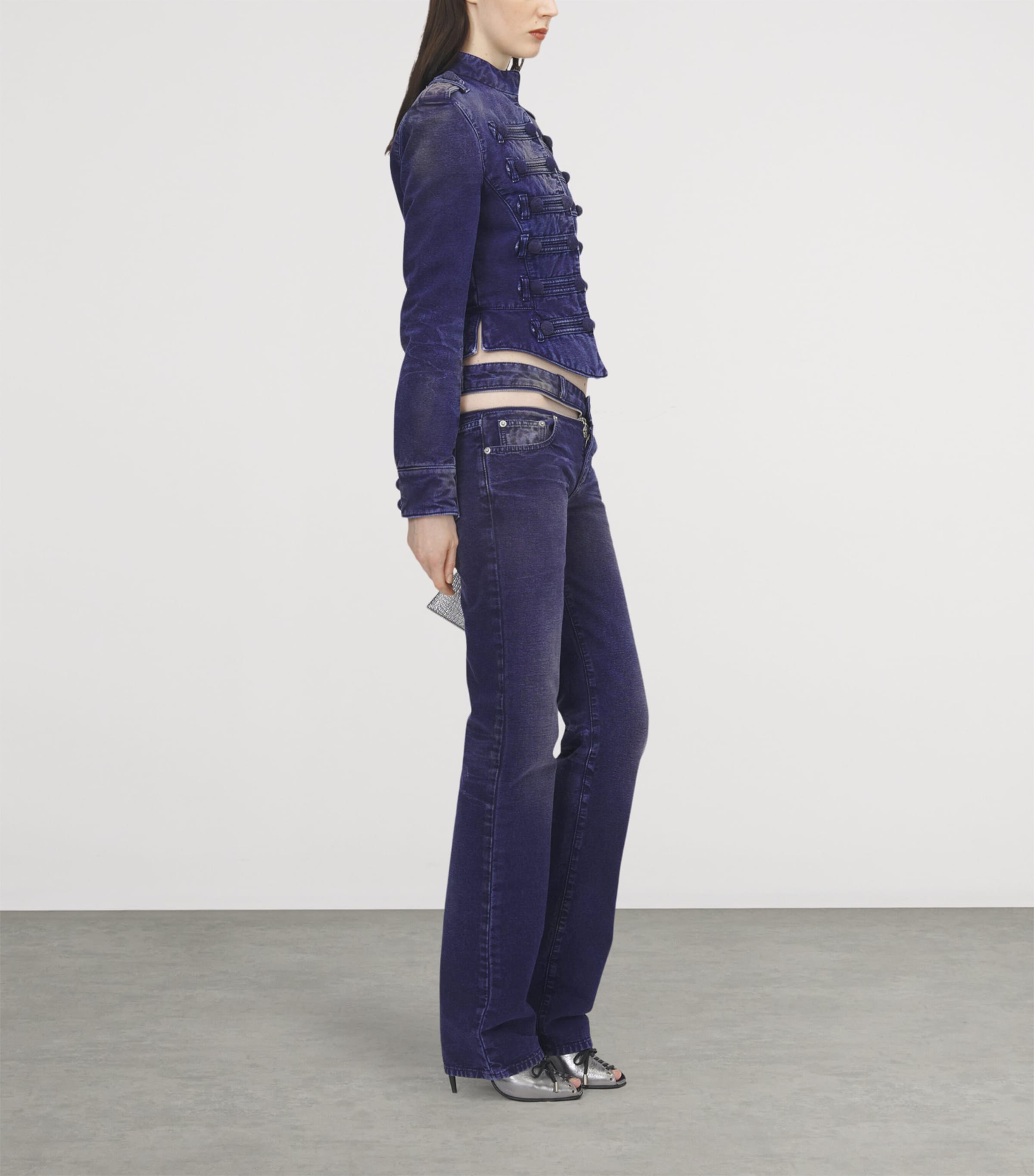 McQueen Blue Slashed Zip Low-Rise Bootcut Jeans | Harrods CA