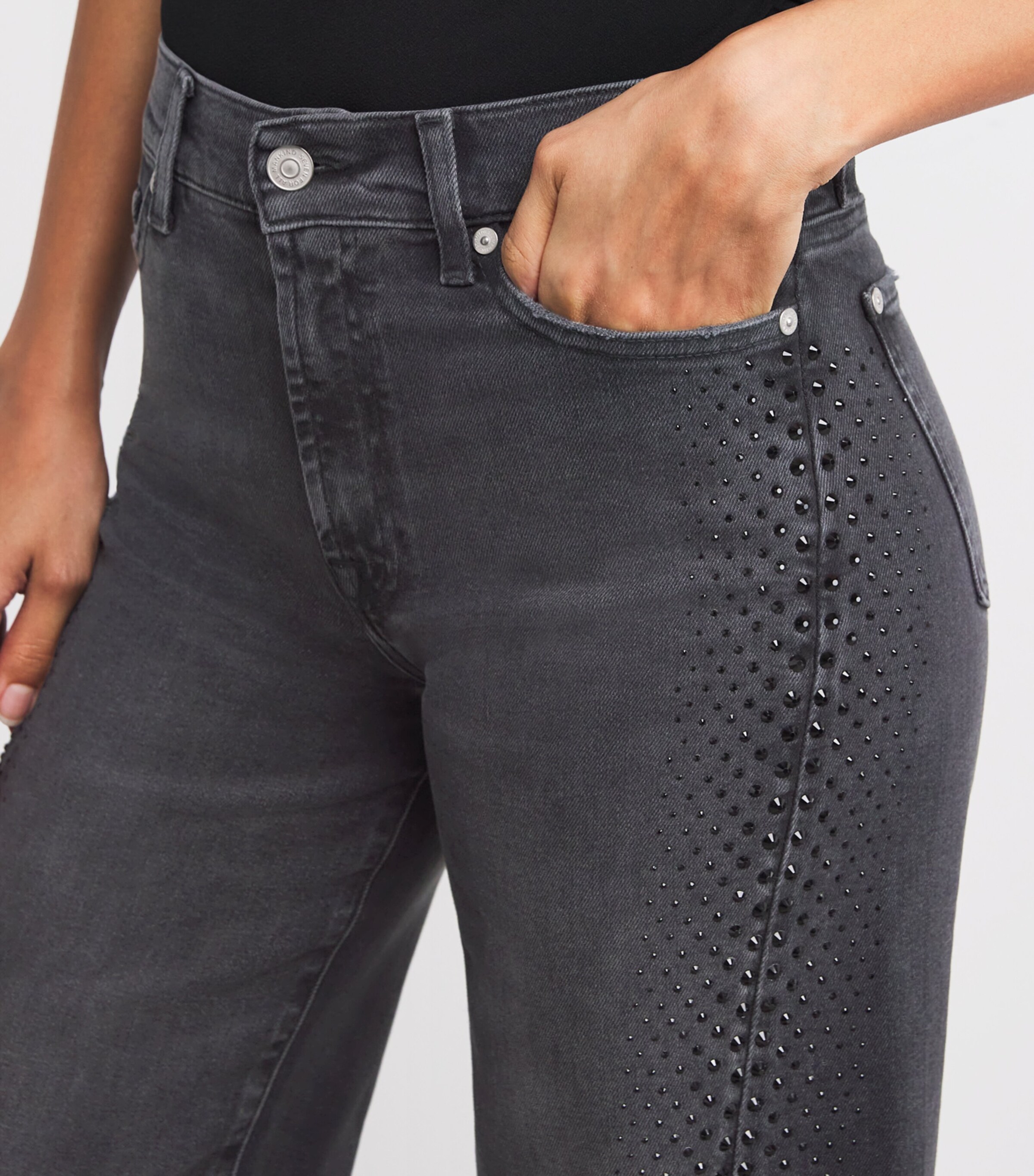 7 For All Mankind Black Embellished Twisted Lotta Wide-Leg Jeans ...