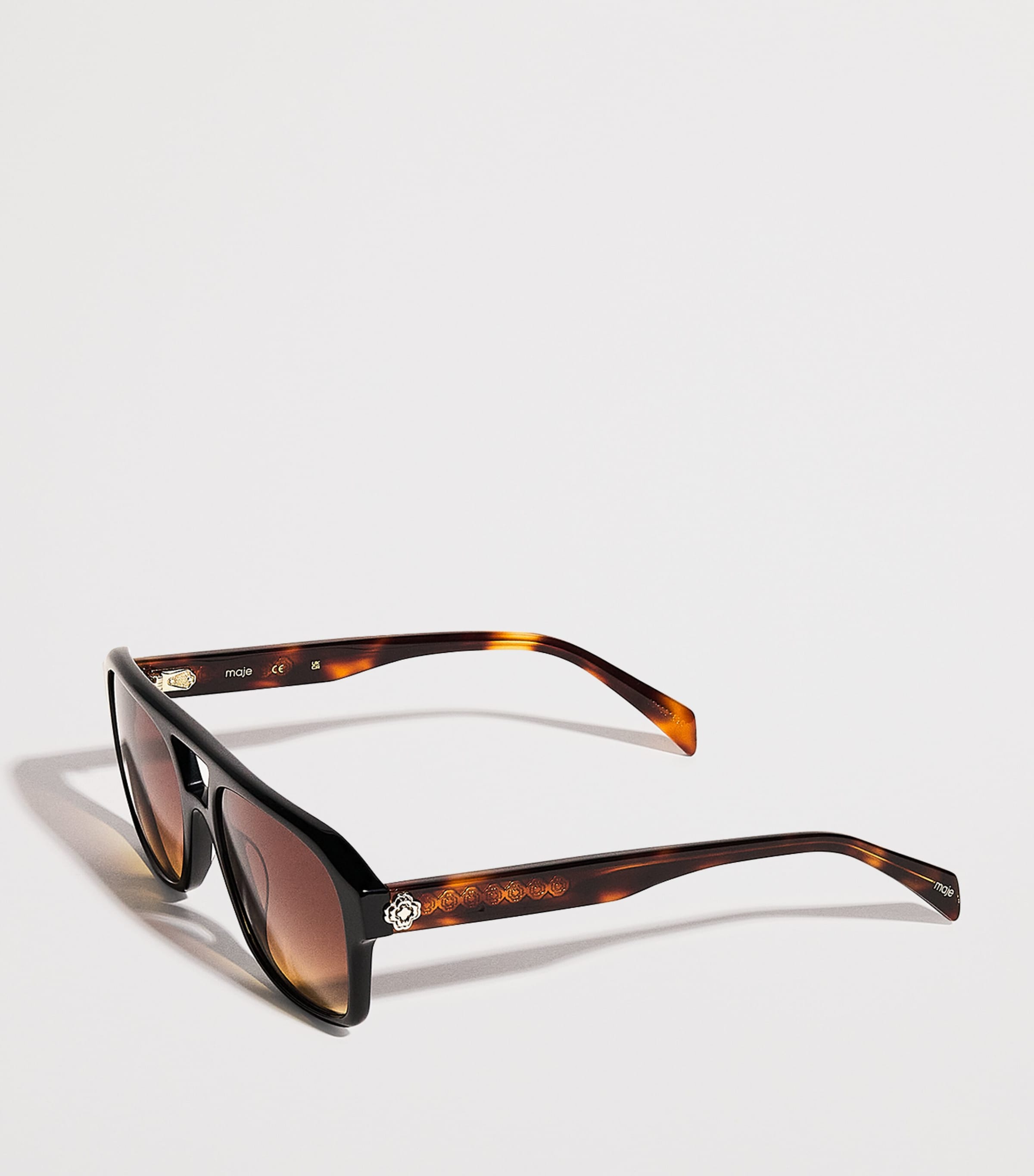 Maje Brown Acetate Square Aviator Sunglasses | Harrods UK