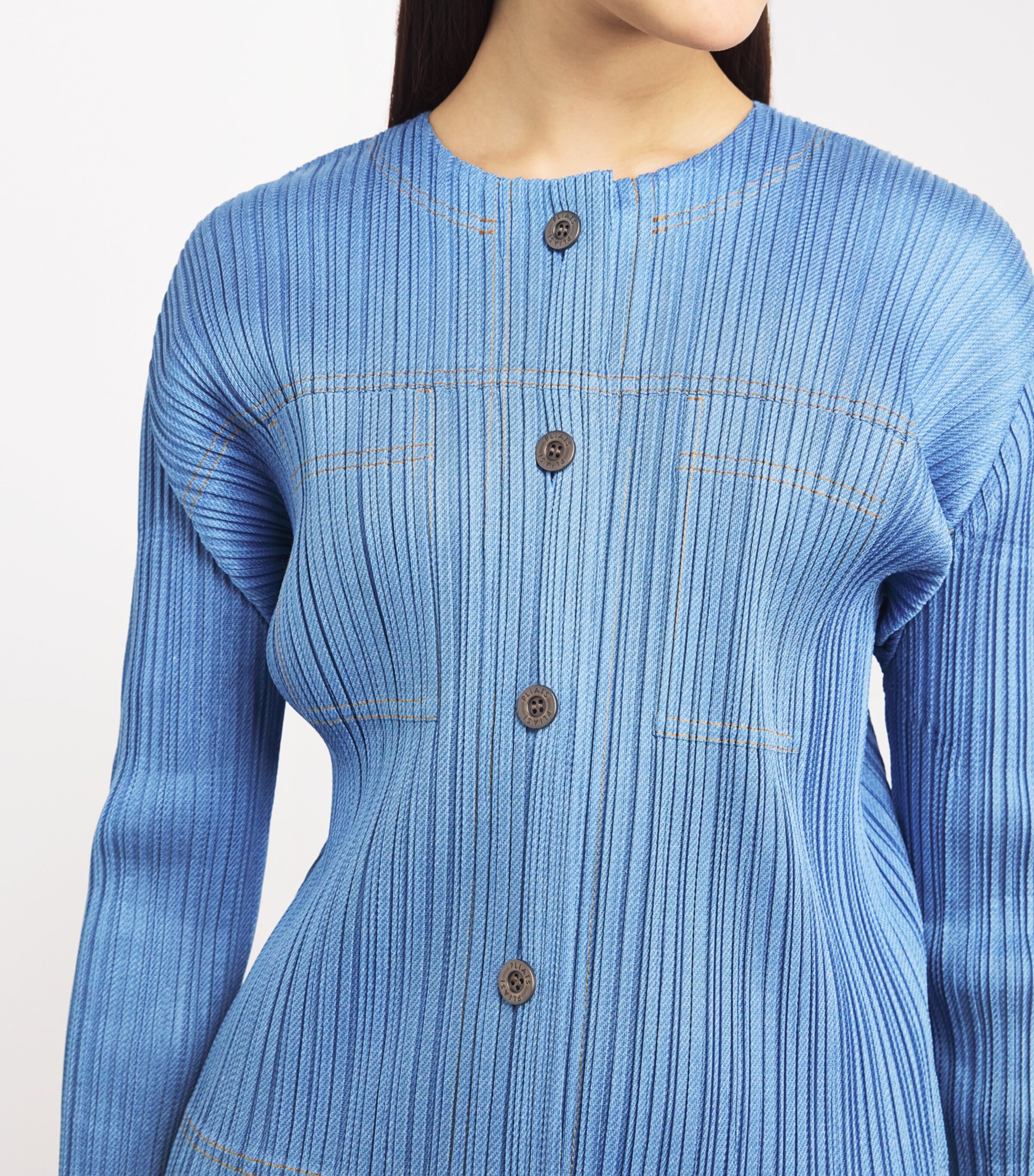 Pleats Please Issey Miyake Blue Pleated Cotton Denim Jacket | Harrods CN