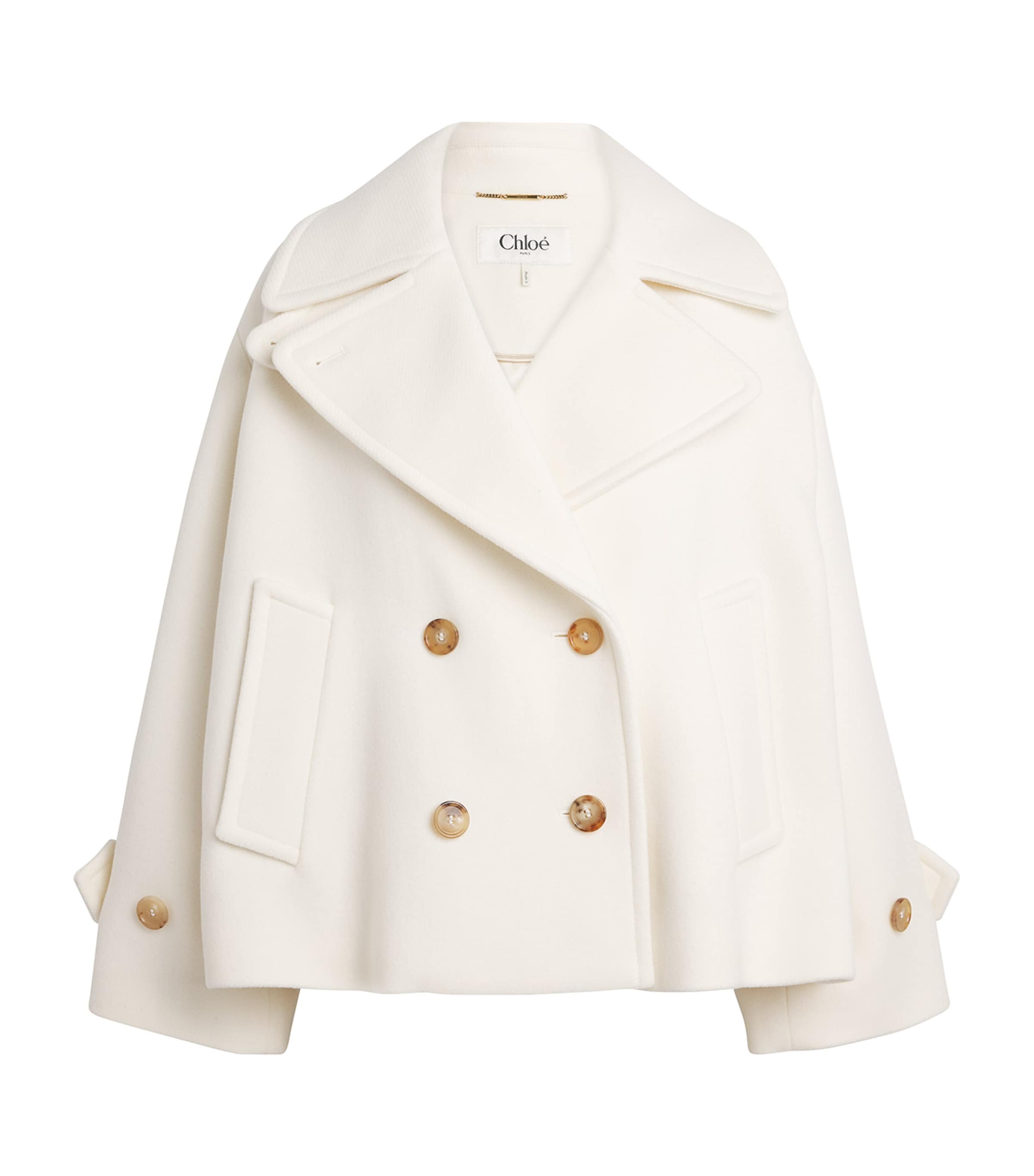 Chloé White Wool-Blend Double-Breasted Pea Coat | Harrods AT