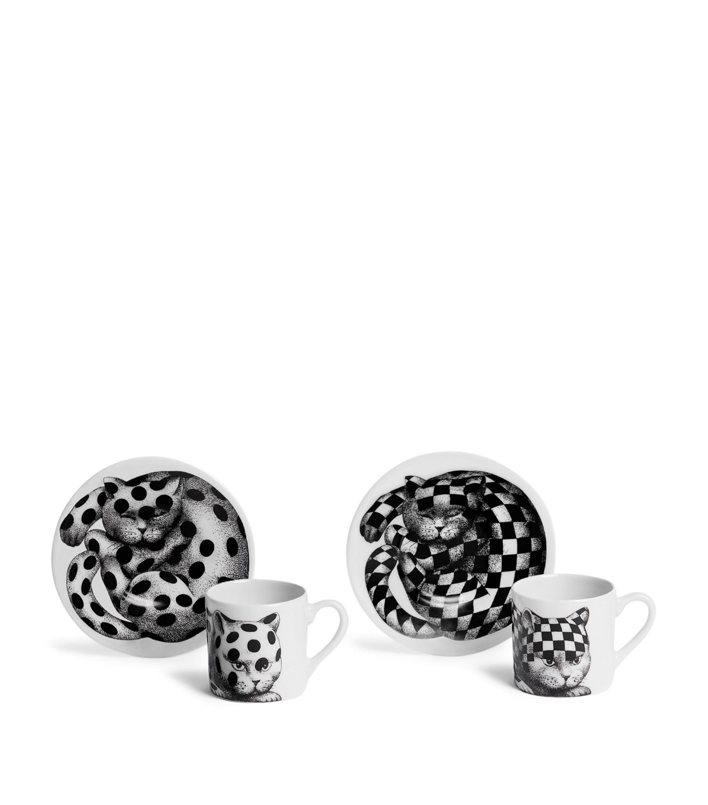 Fornasetti Set of 2 High Fidelity Coffee Cups and Saucers | Harrods CA