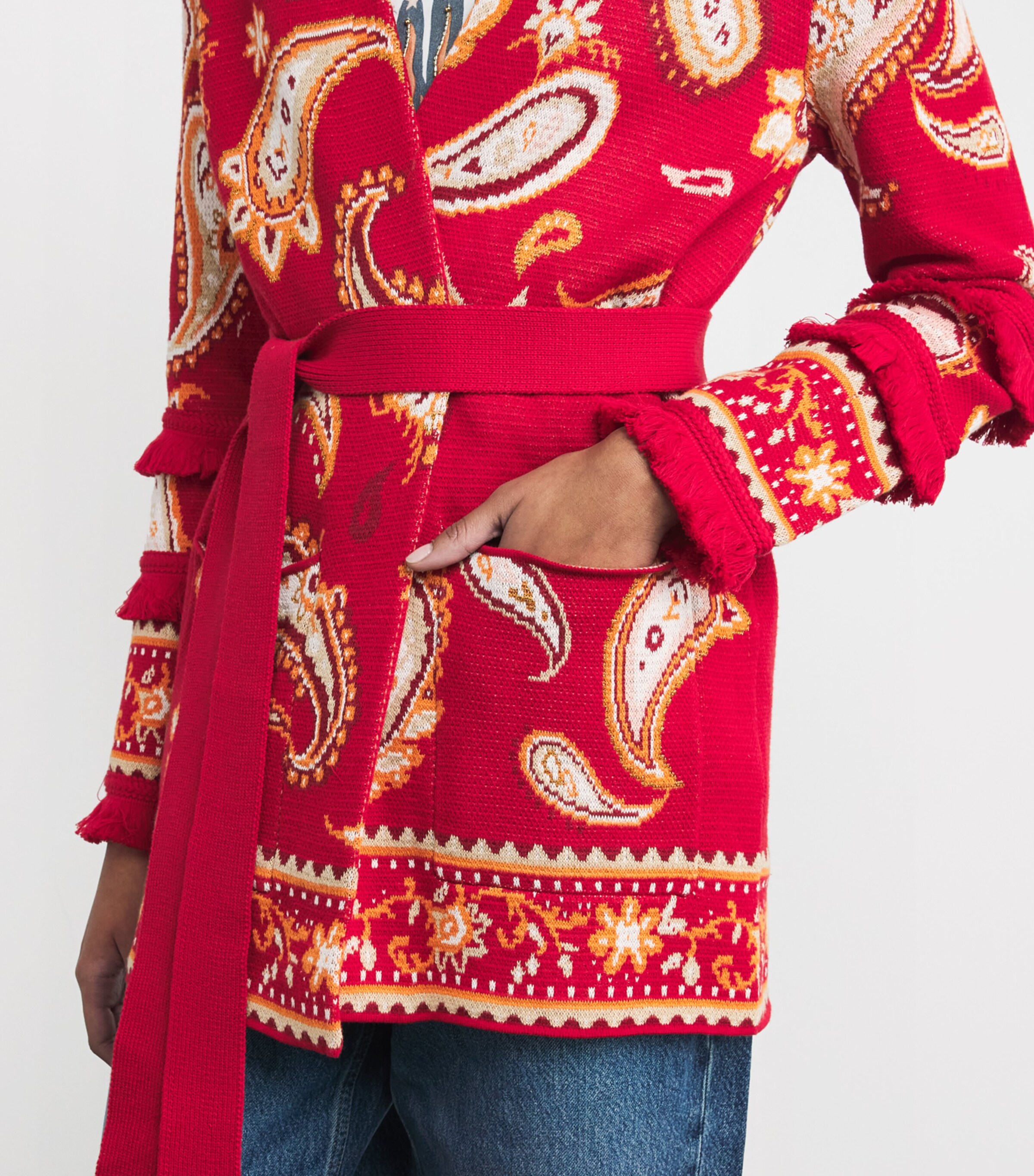 Hayley Menzies Red Cotton Paisley Jacquard Jude Cardigan | Harrods US