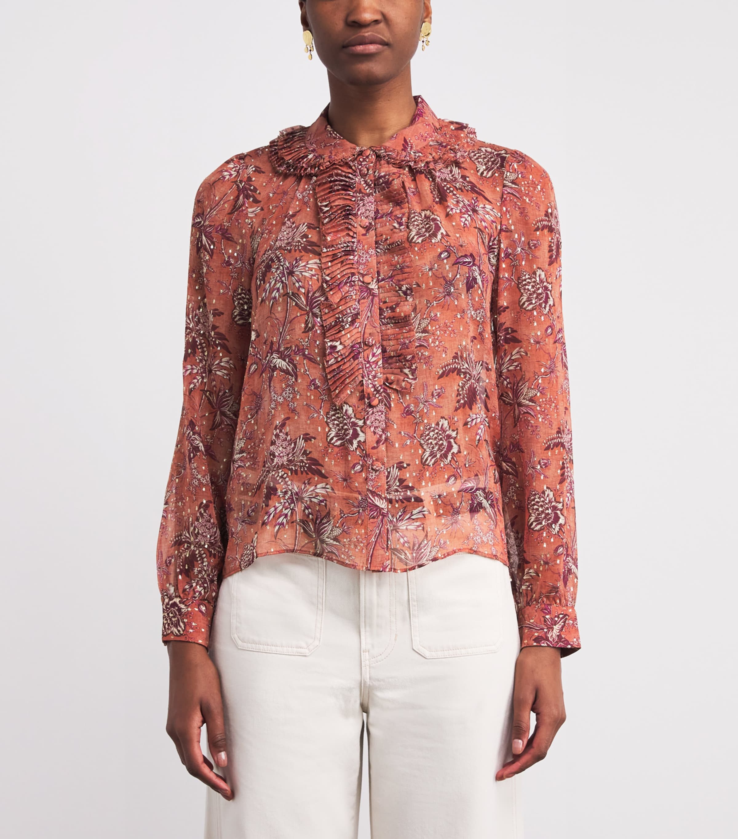 Ulla Johnson Orange Silk-Blend Ruffle-Detail Nina Blouse | Harrods AE