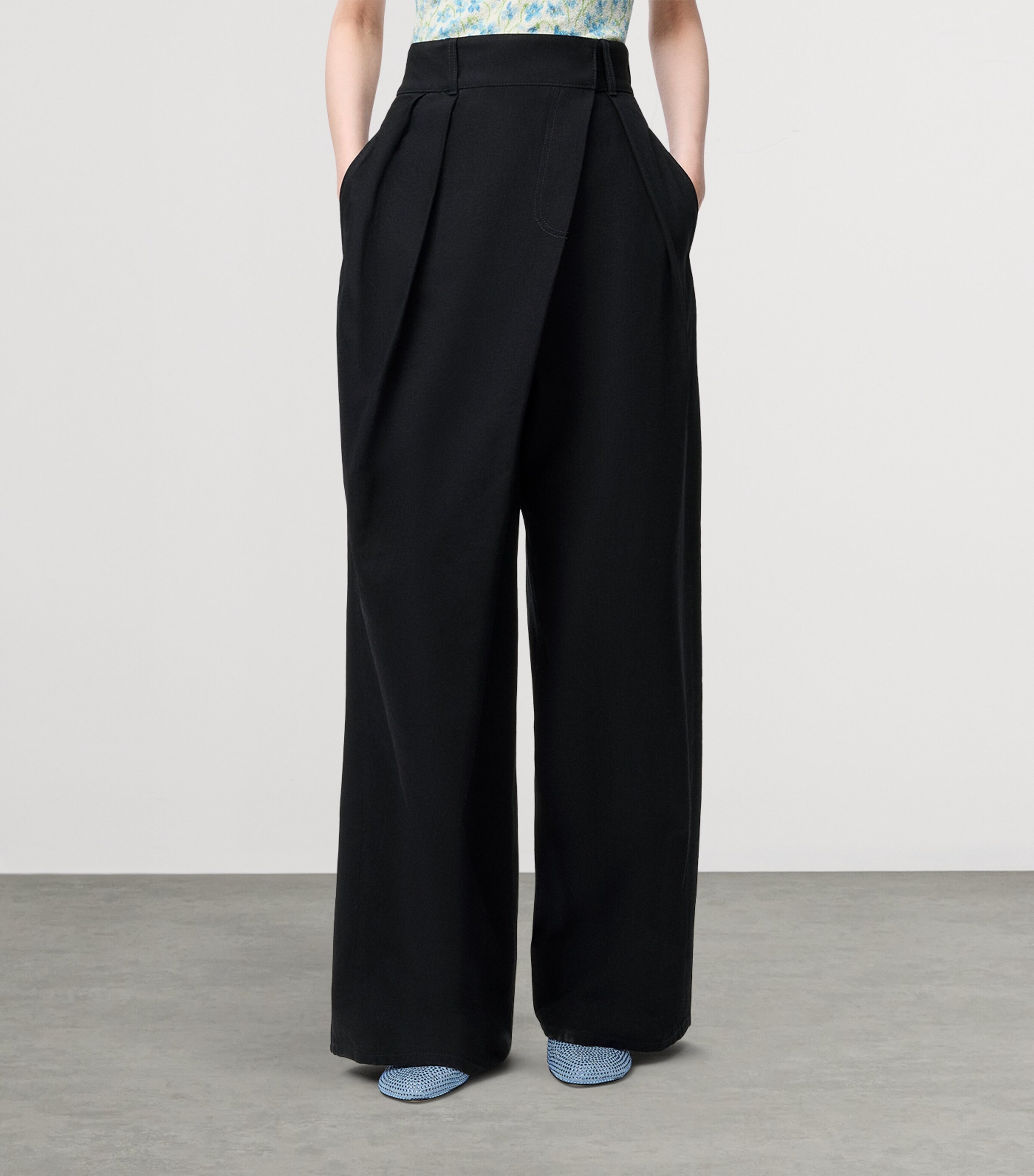 LOEWE Black Wrap Wide-Leg Jeans | Harrods SG