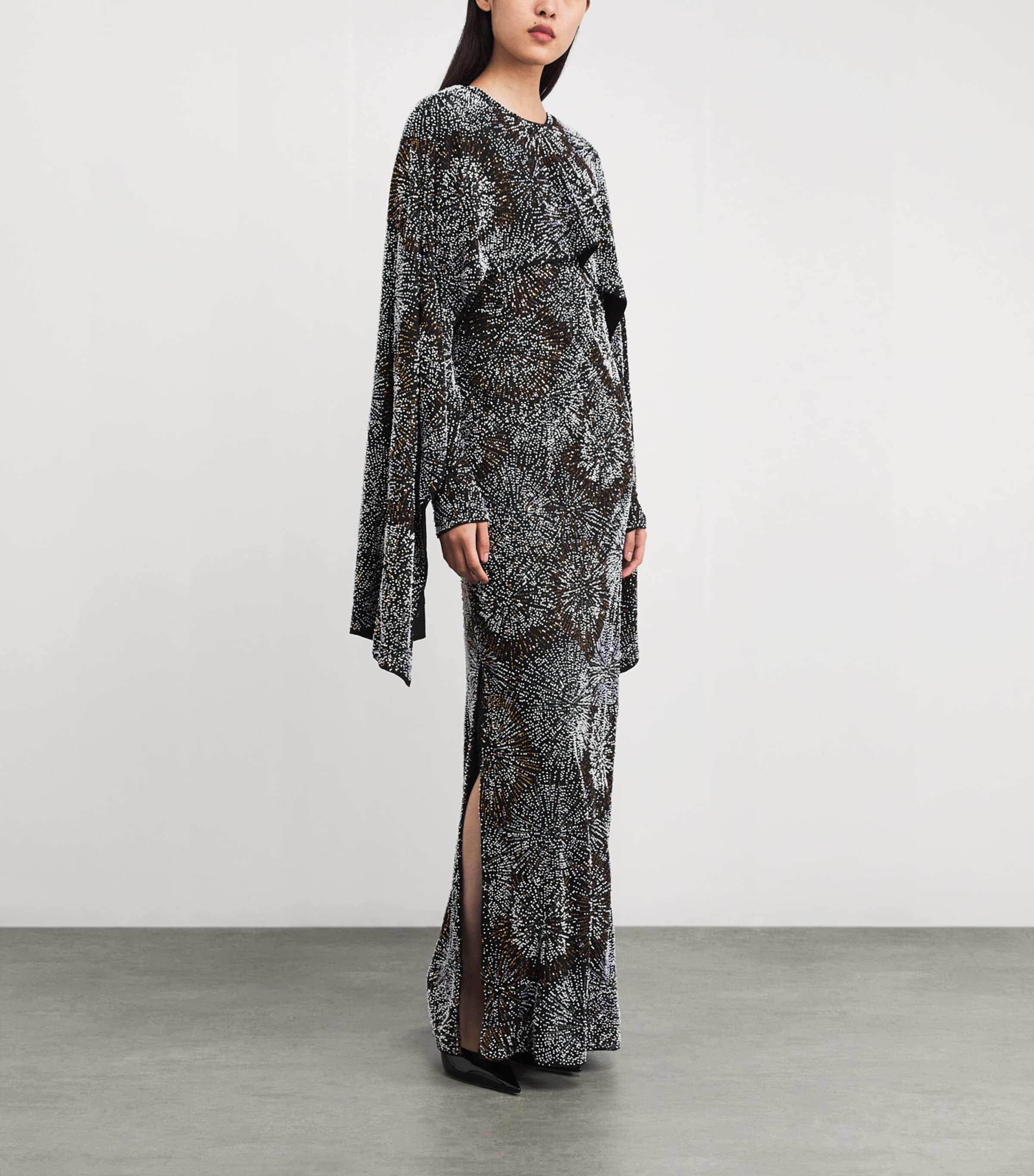 Paco Rabanne Black Sequinned Cape Gown | Harrods AU