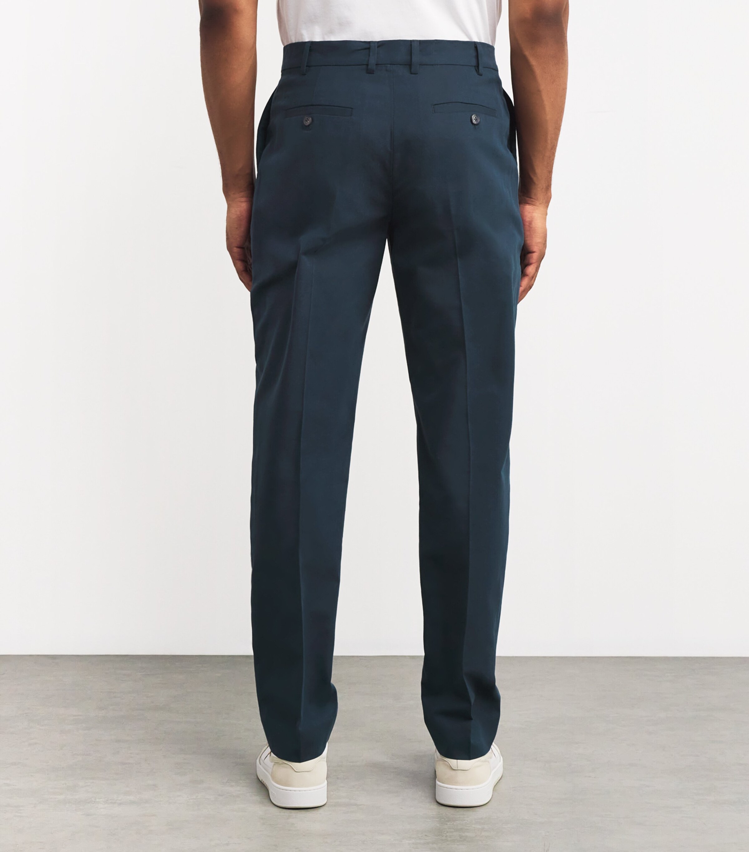 PAIGE Navy Cotton-Blend Twill Shultz Trousers | Harrods US