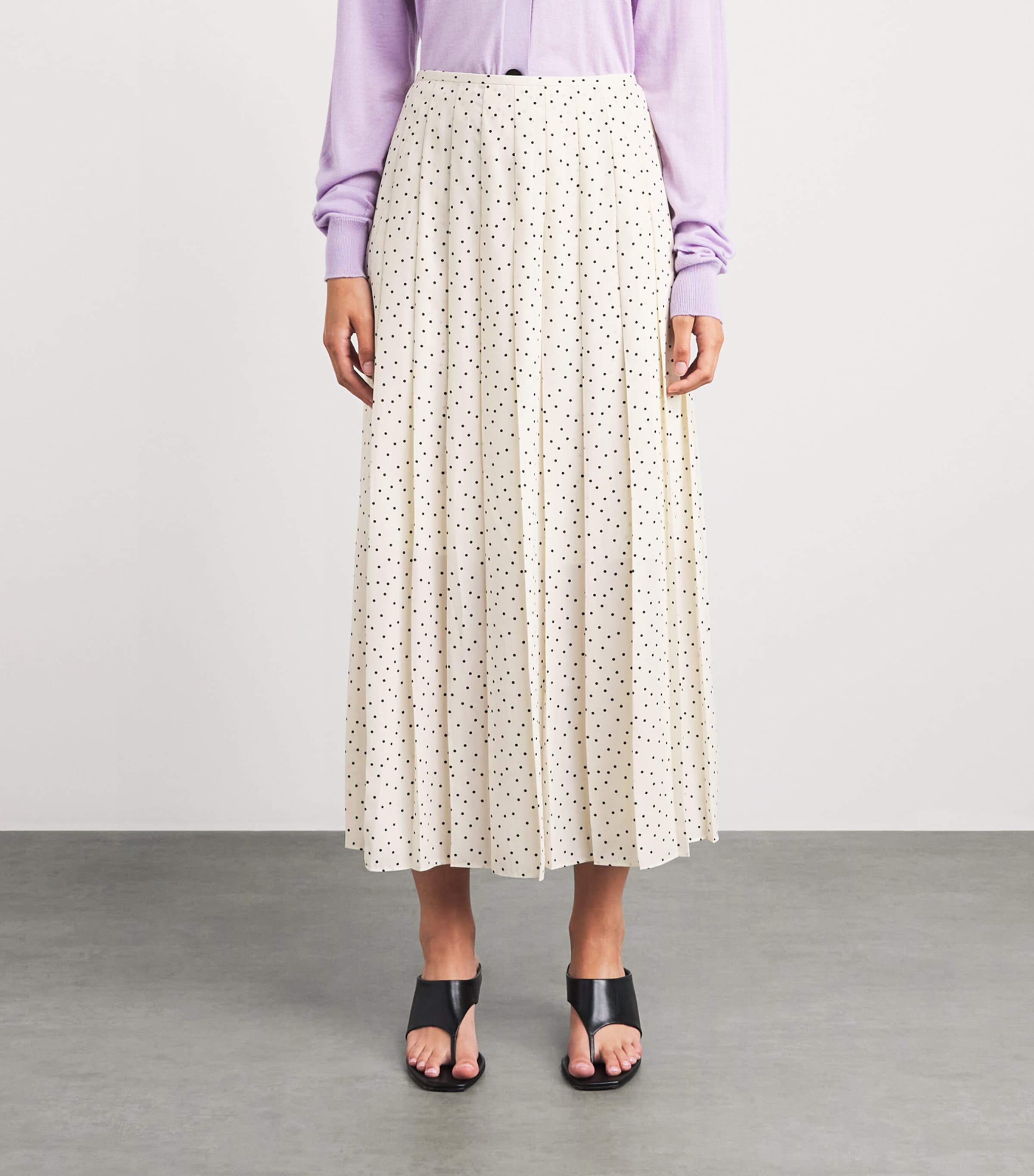 Theory Ivory Polka-Dot Pleated Midi Skirt | Harrods AU