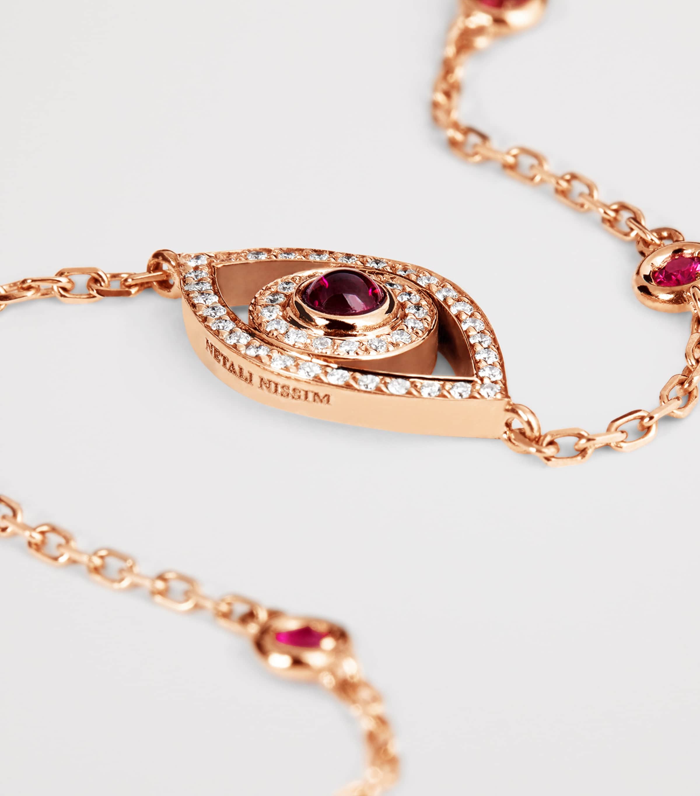Netali Nissim Rose Gold, Diamond and Ruby Mini Evil Eye Bracelet ...