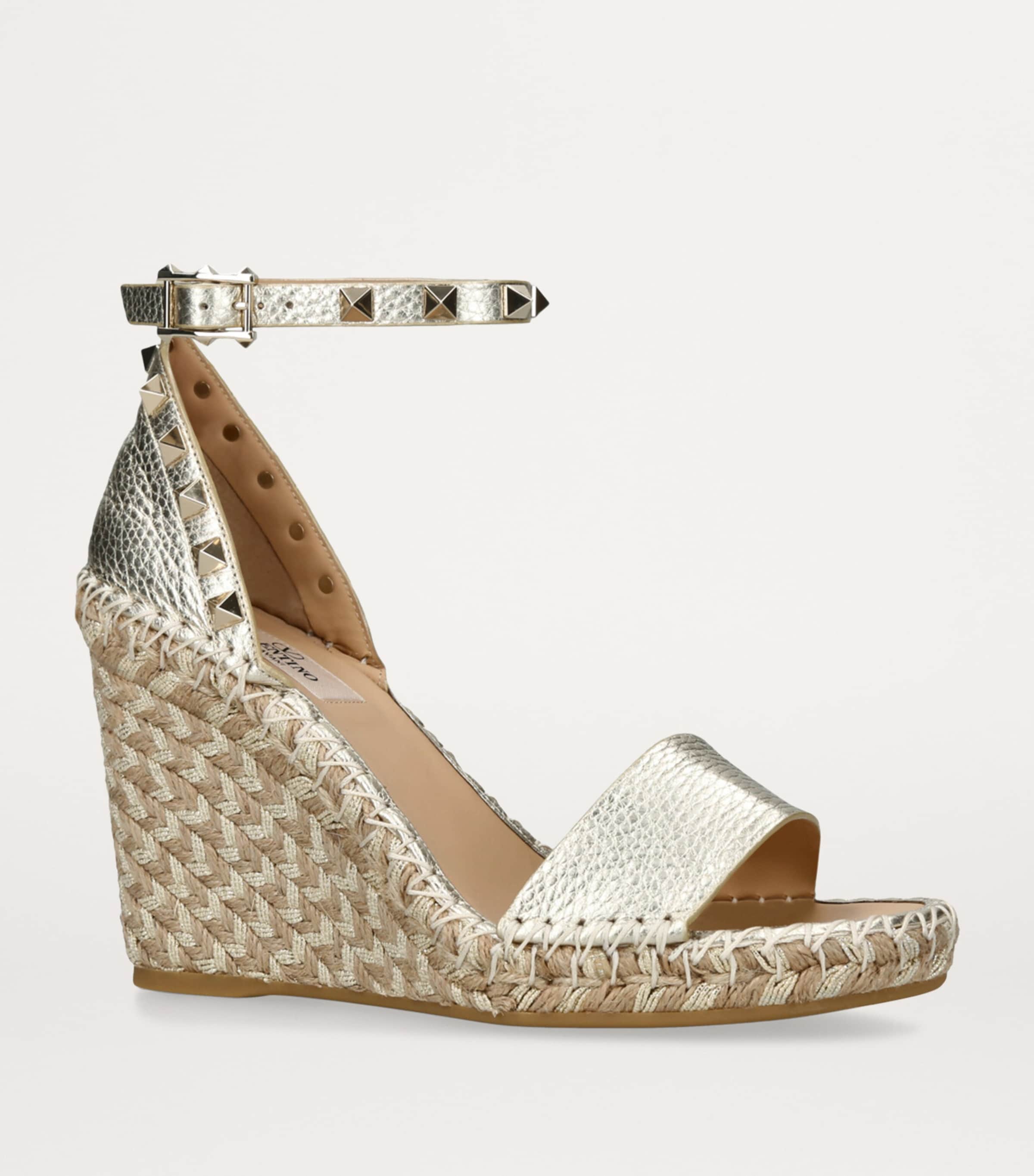 Valentino Garavani Leather Rockstud Espadrille Wedges 105 | Harrods HK