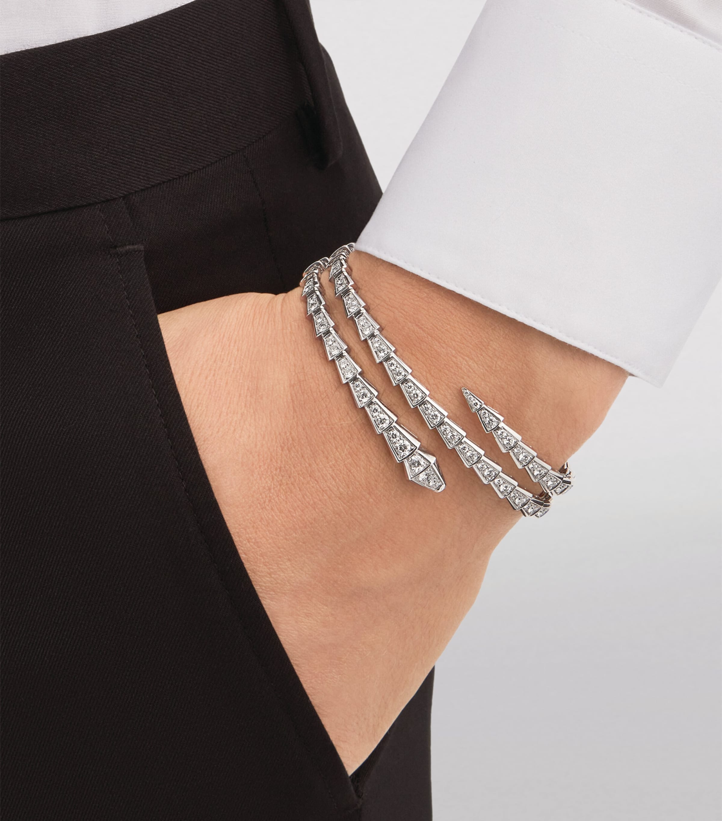 Bvlgari Small White Gold and Diamond Serpenti Viper Bracelet | Harrods UK