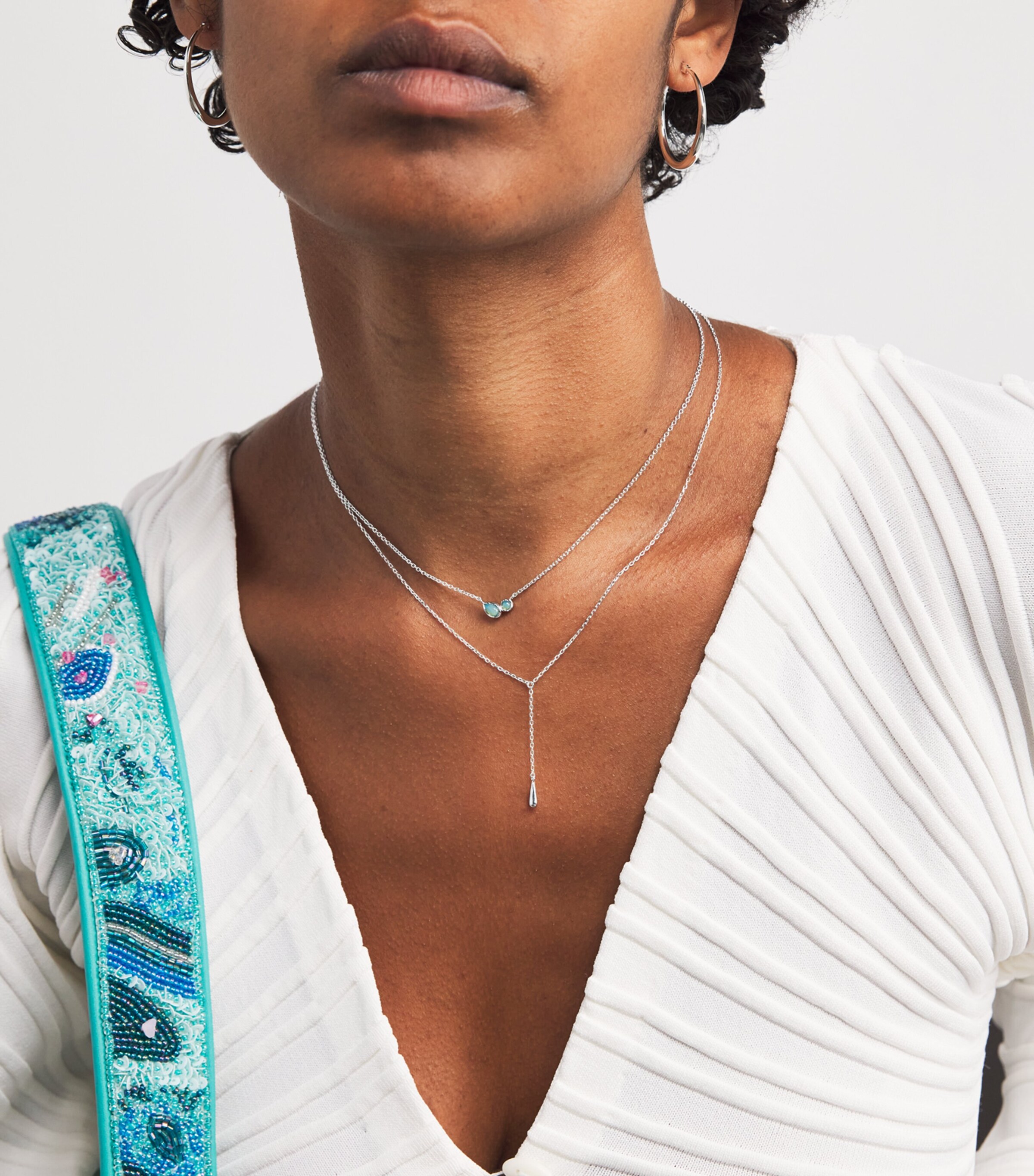 Astrid & Miyu Sterling Silver Molten Charm Lariat Necklace | Harrods US