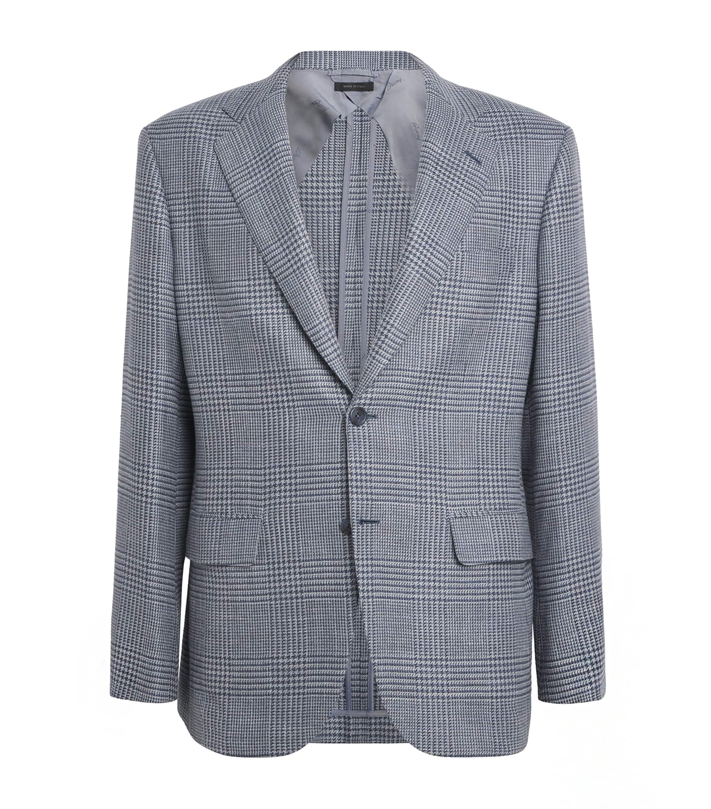 Brioni Blue Wool-Silk Houndstooth Check Blazer | Harrods US