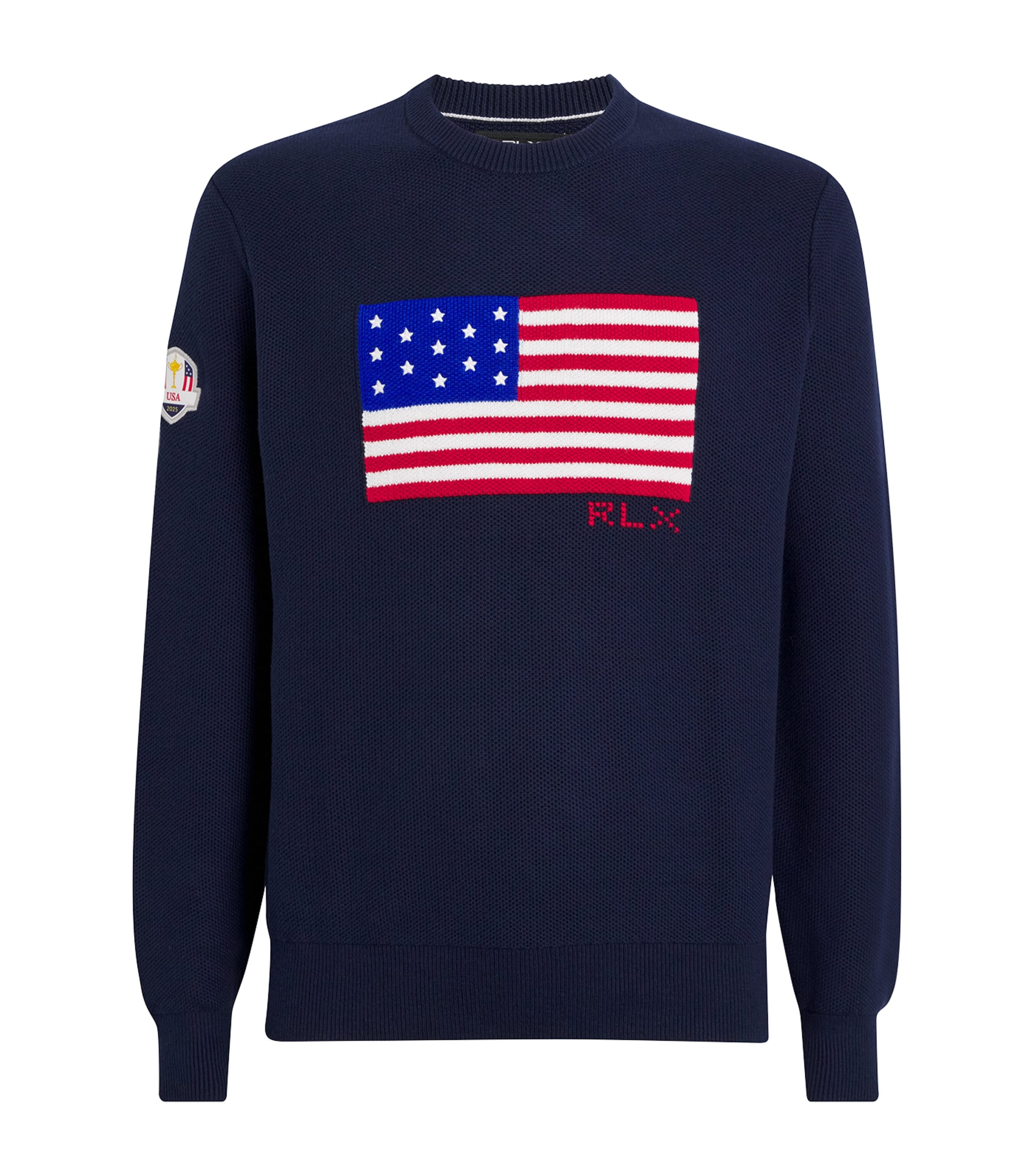 RLX Ralph Lauren Navy Cotton Ryder Cup Flag Sweater | Harrods UK