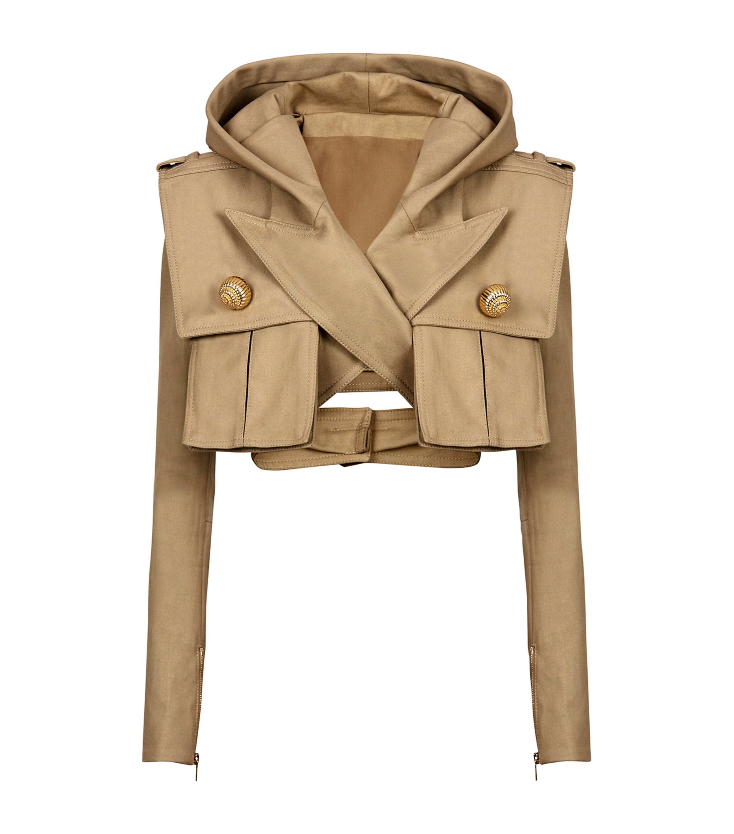 Balmain Beige Canvas Cropped Hooded Jacket | Harrods UK