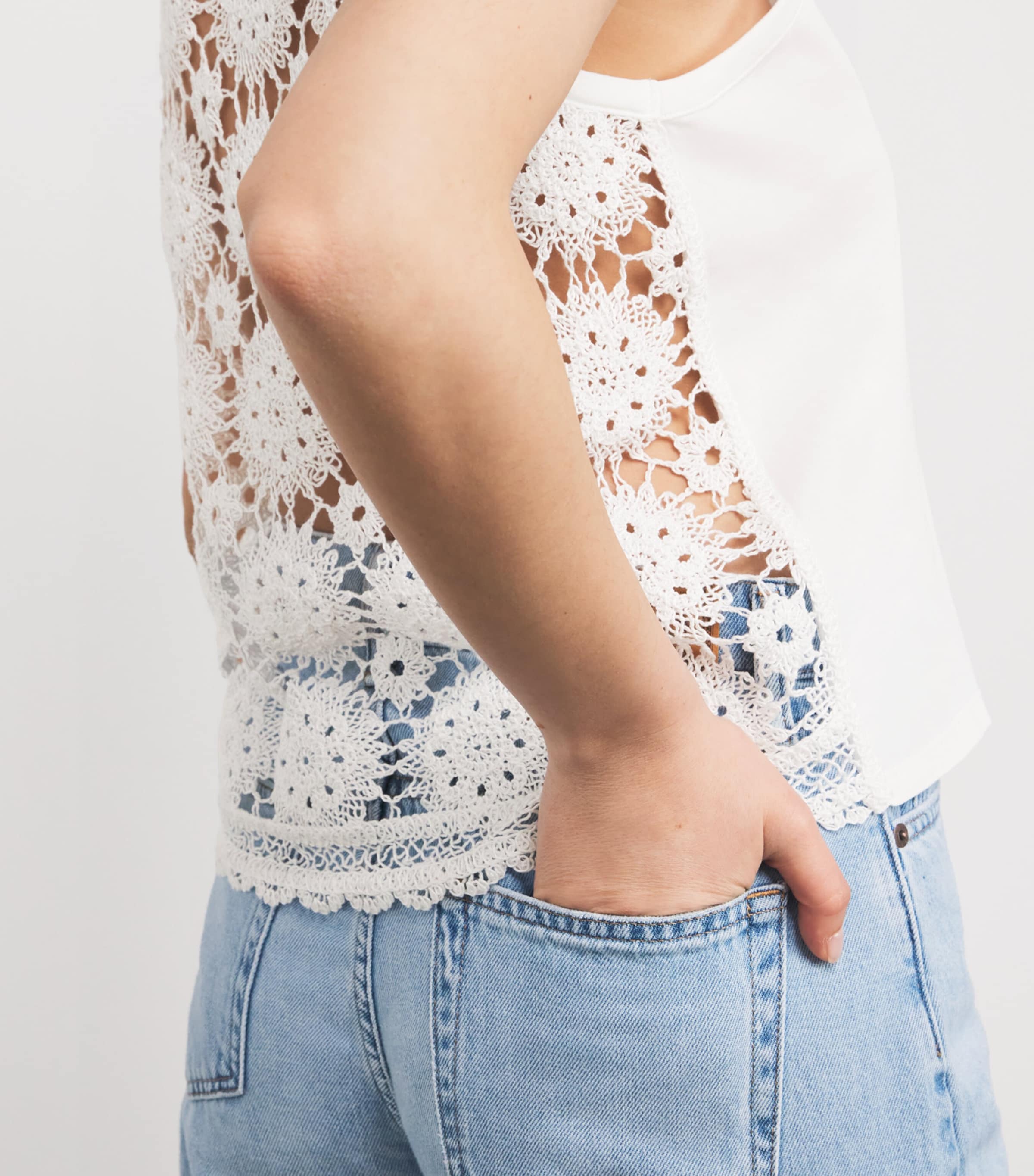 Maje White Cotton Crochet-Back Tank Top | Harrods US