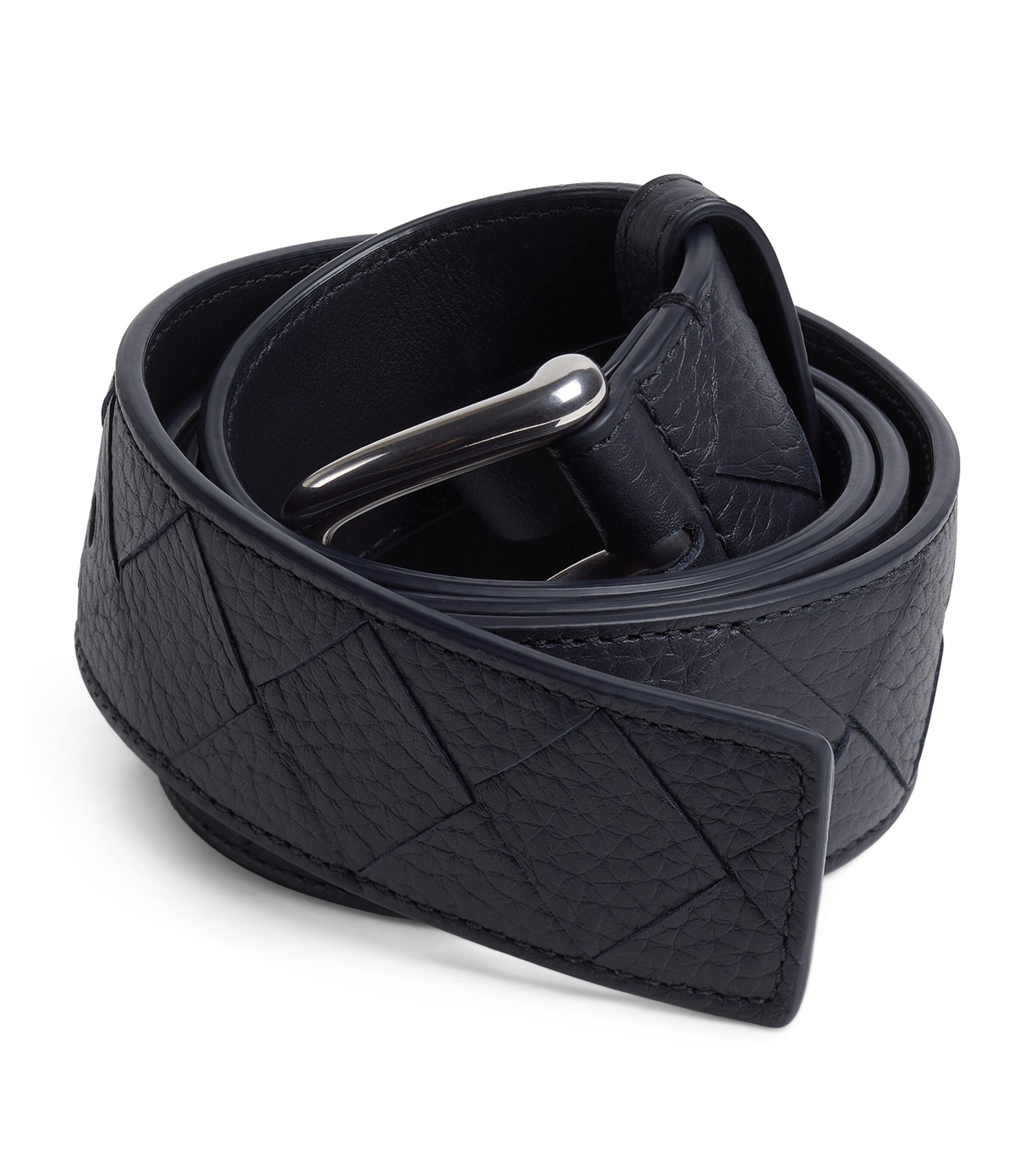Bottega Veneta Blue Grained Leather Intrecciato Belt | Harrods FR