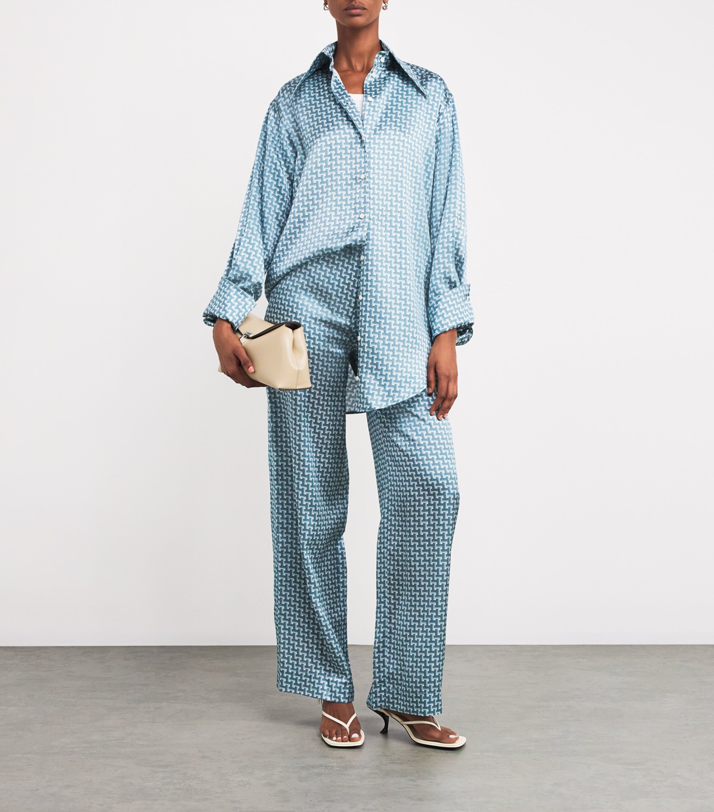 Laura Pitharas Blue Silk Oversized Tile Shirt | Harrods HK